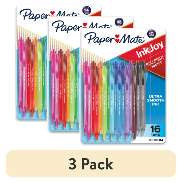(3 pack) Paper Mate InkJoy 100 Ballpoint Retractable Pens, 1.0 mm ...