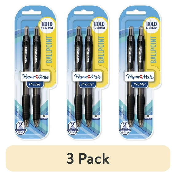 (3 pack) Paper Mate Profile Retractable Ballpoint Pens, Bold (1.4mm ...