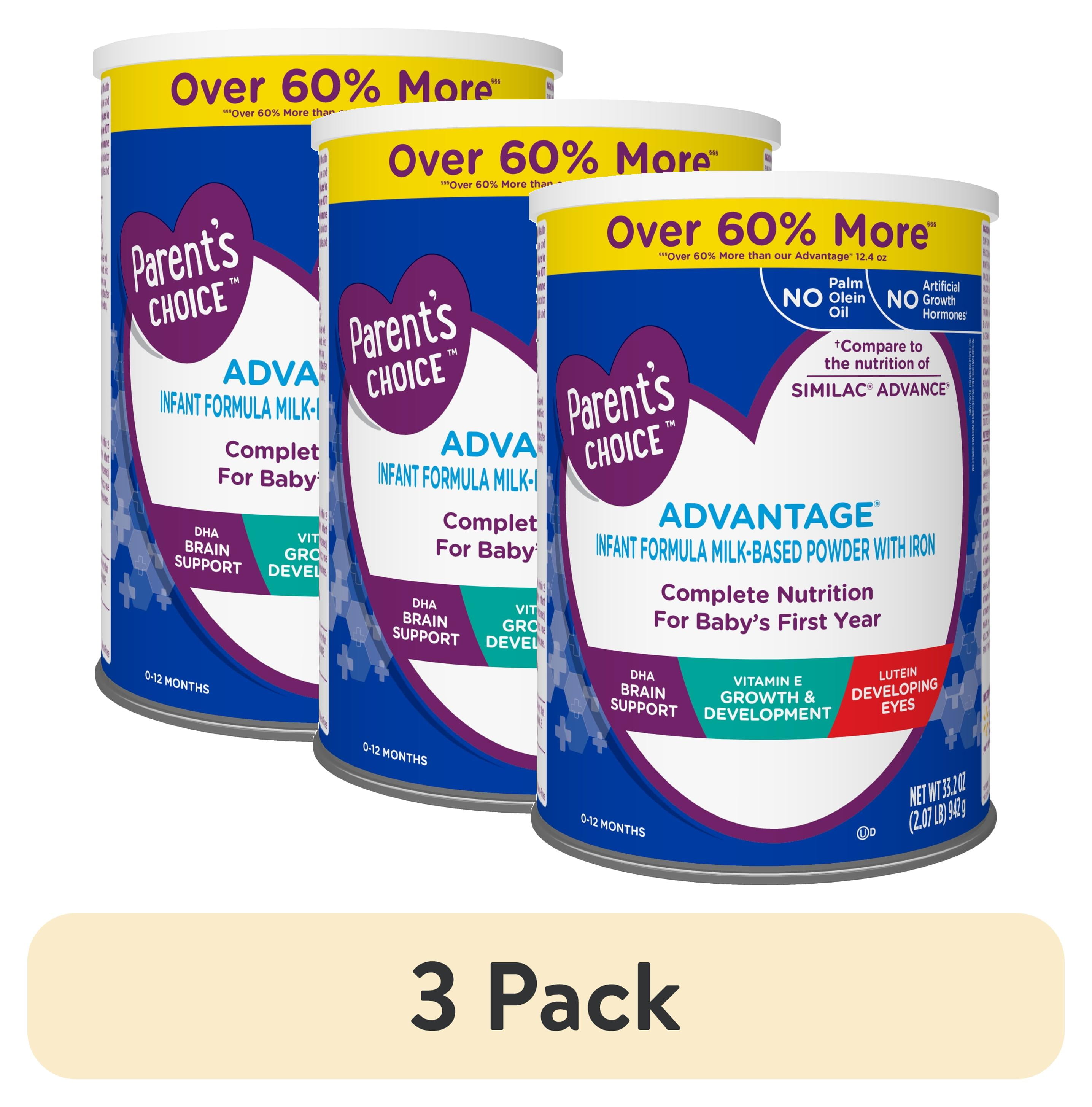 (3 pack) Parent's Choice Advantage Infant Formula Powder with Iron; DHA ...