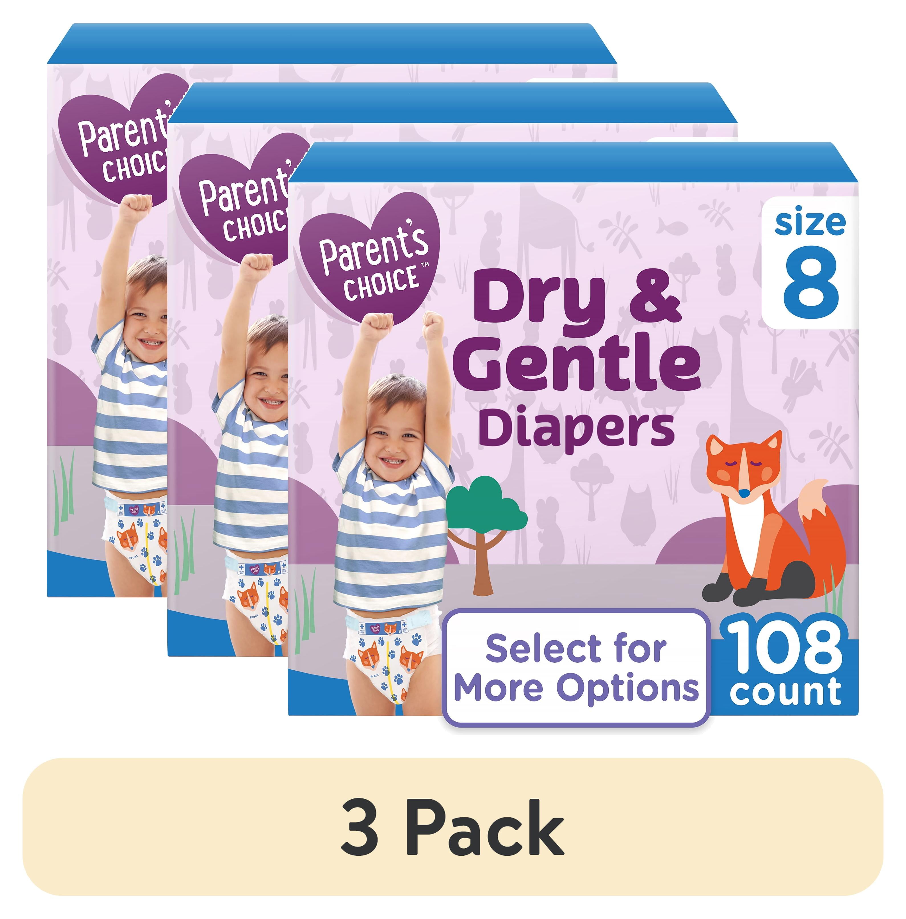(3 pack) Parent's Choice Dry & Gentle Diapers Size 8, 108 Count (Select ...