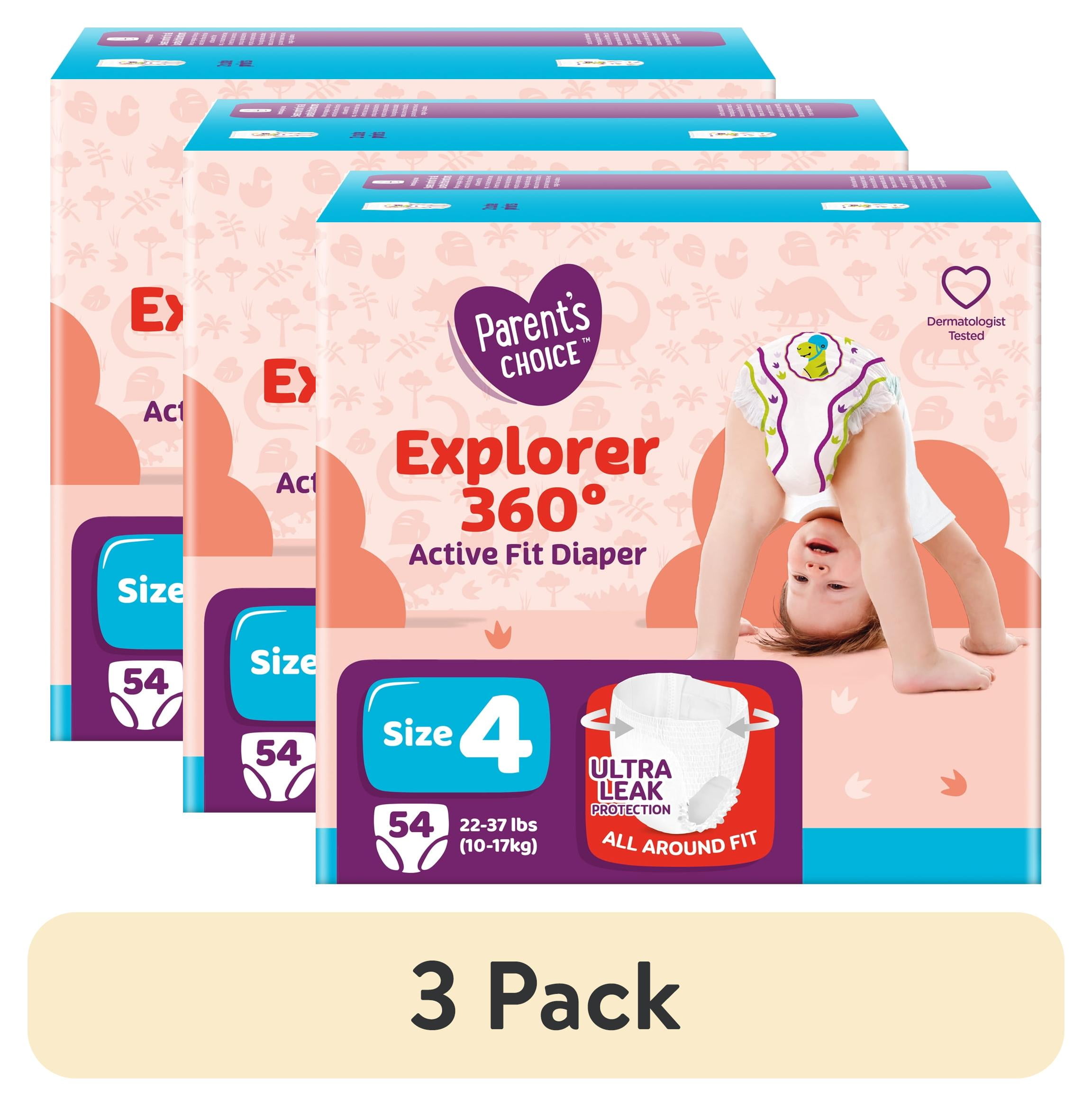 (3 pack) Parent's Choice Explorer 360 Active Fit Diaper Pants, Size 4 ...