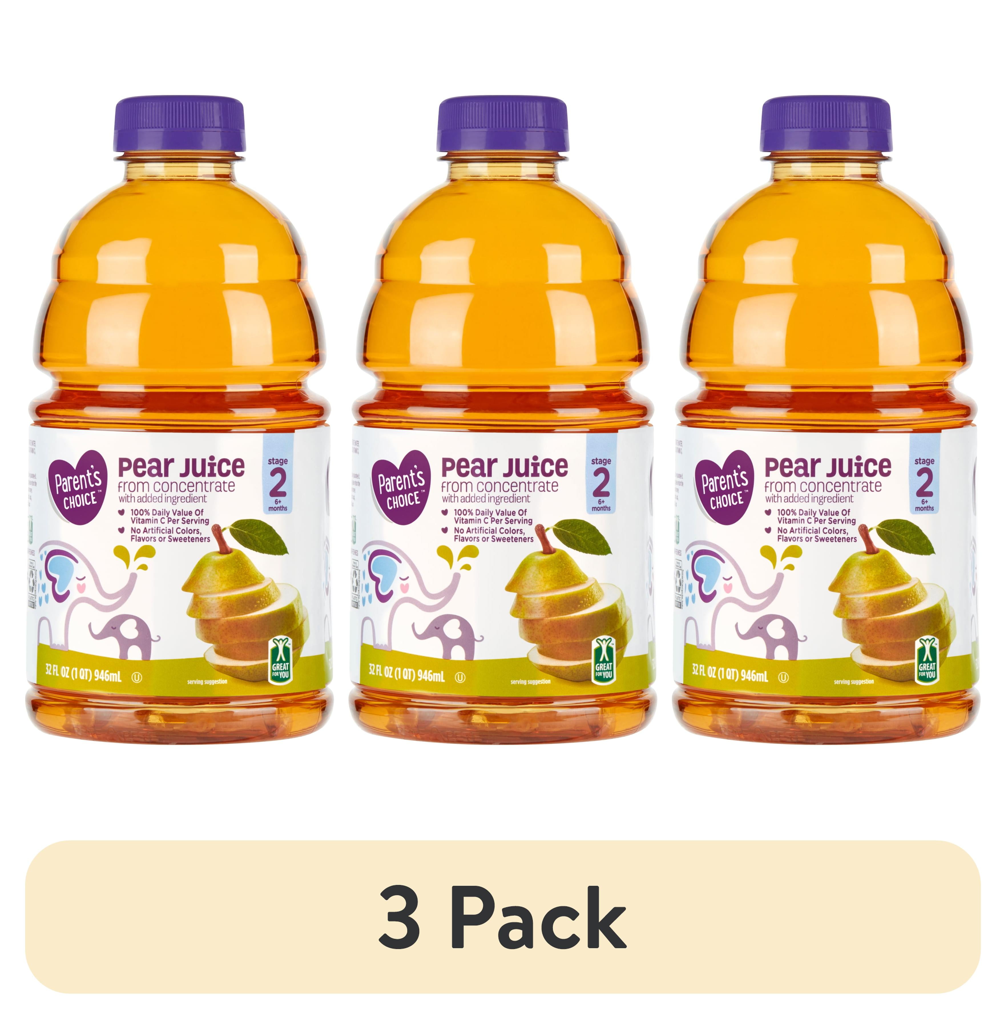 (3 pack) Parent's Choice Pear Juice from Concentrate, Stage 2, 32 fl oz ...