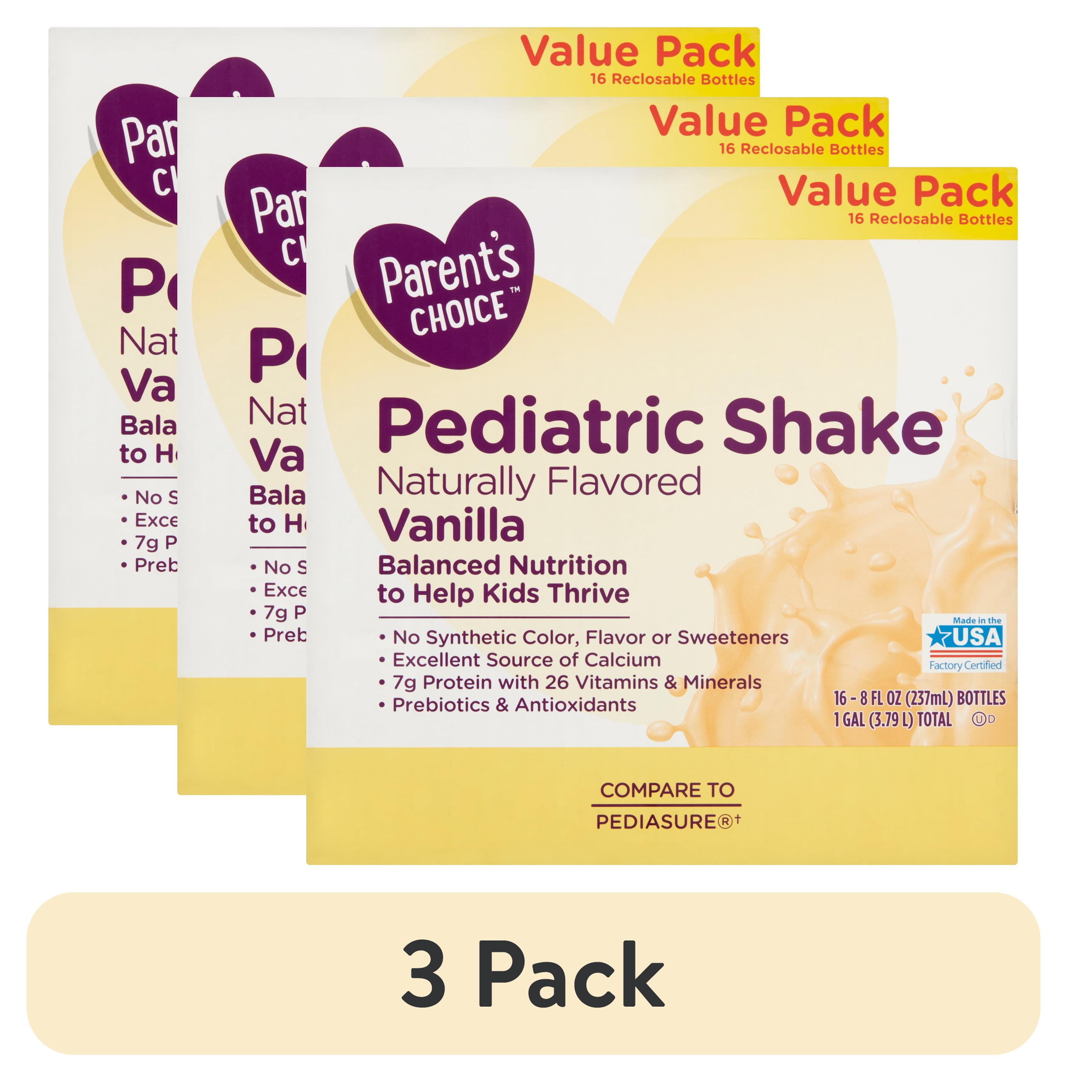 (3 pack) Parent's Choice Pediatric Shake, Vanilla, 8 oz Bottle, 16 ...