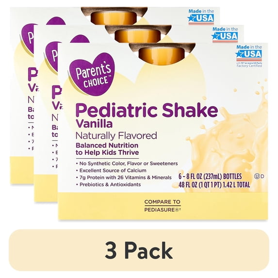 (3 pack) Parent's Choice Pediatric Shake, Vanilla, 8 oz Bottle, 6 ...