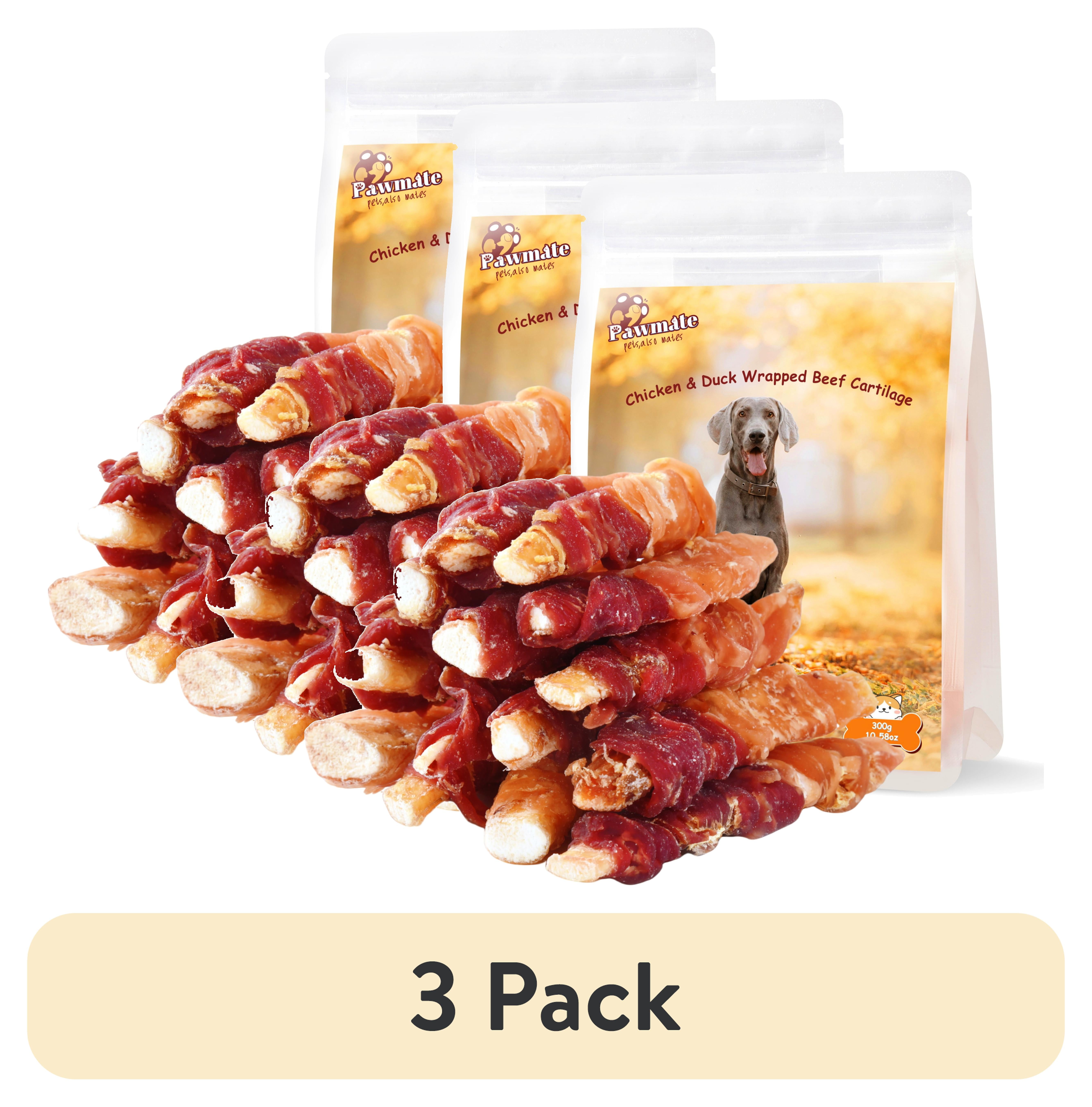 (3 pack) Pawmate Chicken & Duck Wrapped Beef Cartilage Dog Treats ...
