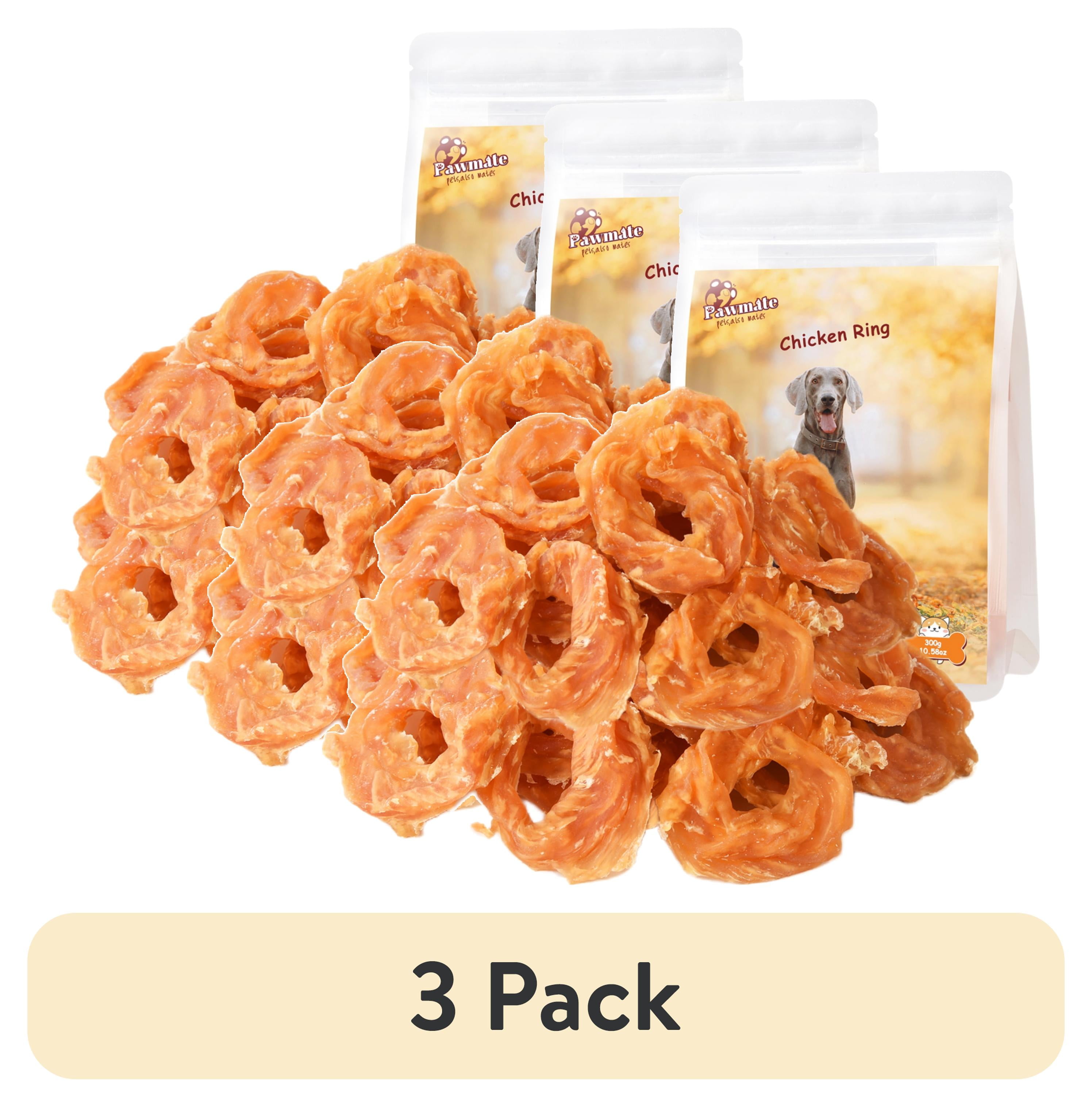 (3 pack) Pawmate Chicken Jerky Dog Treats, Chicken Jerky Rings for All ...