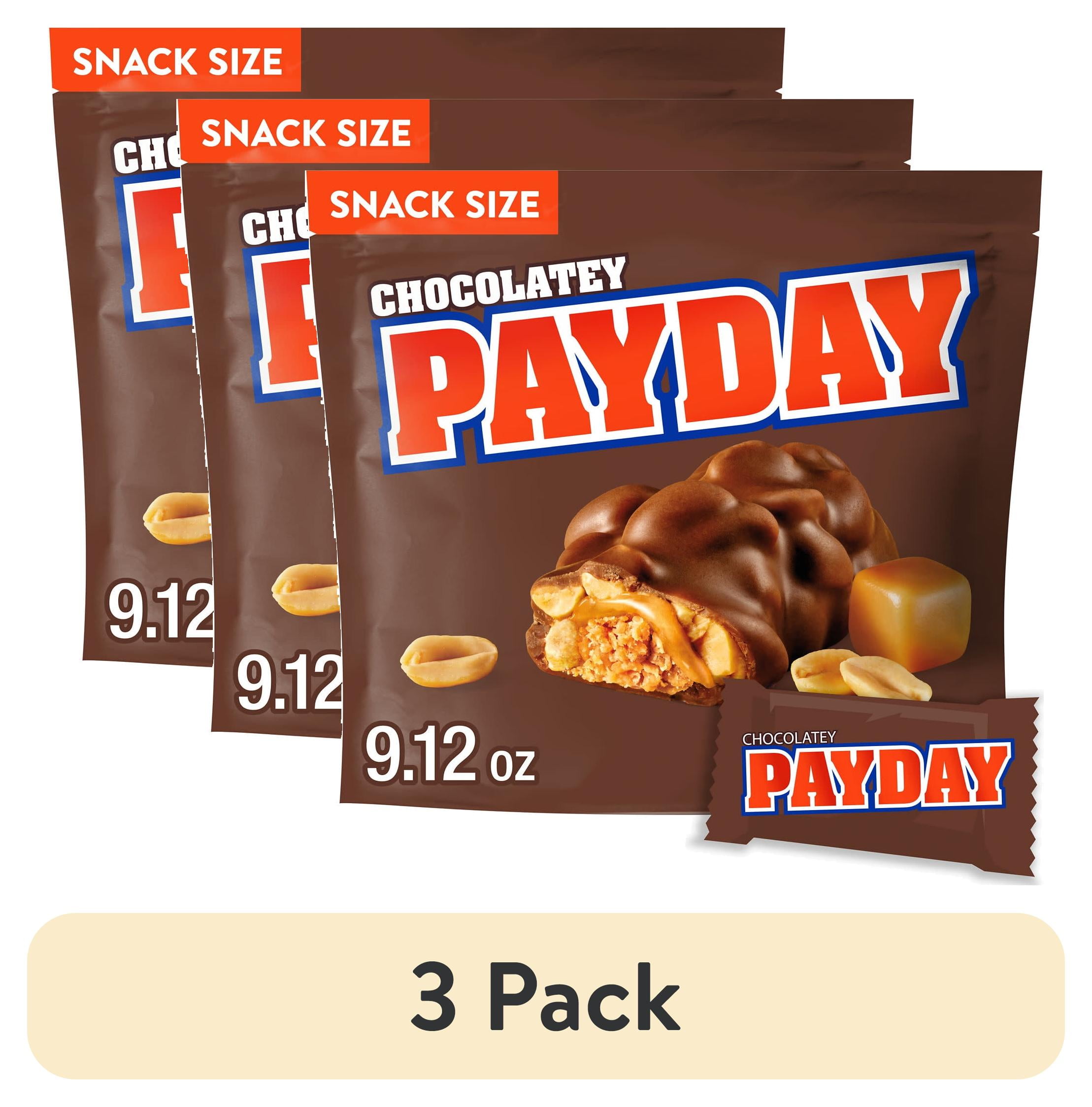 (3 pack) Payday Chocolatey Peanut Caramel Snack Size Candy, Bag 9.12 oz ...