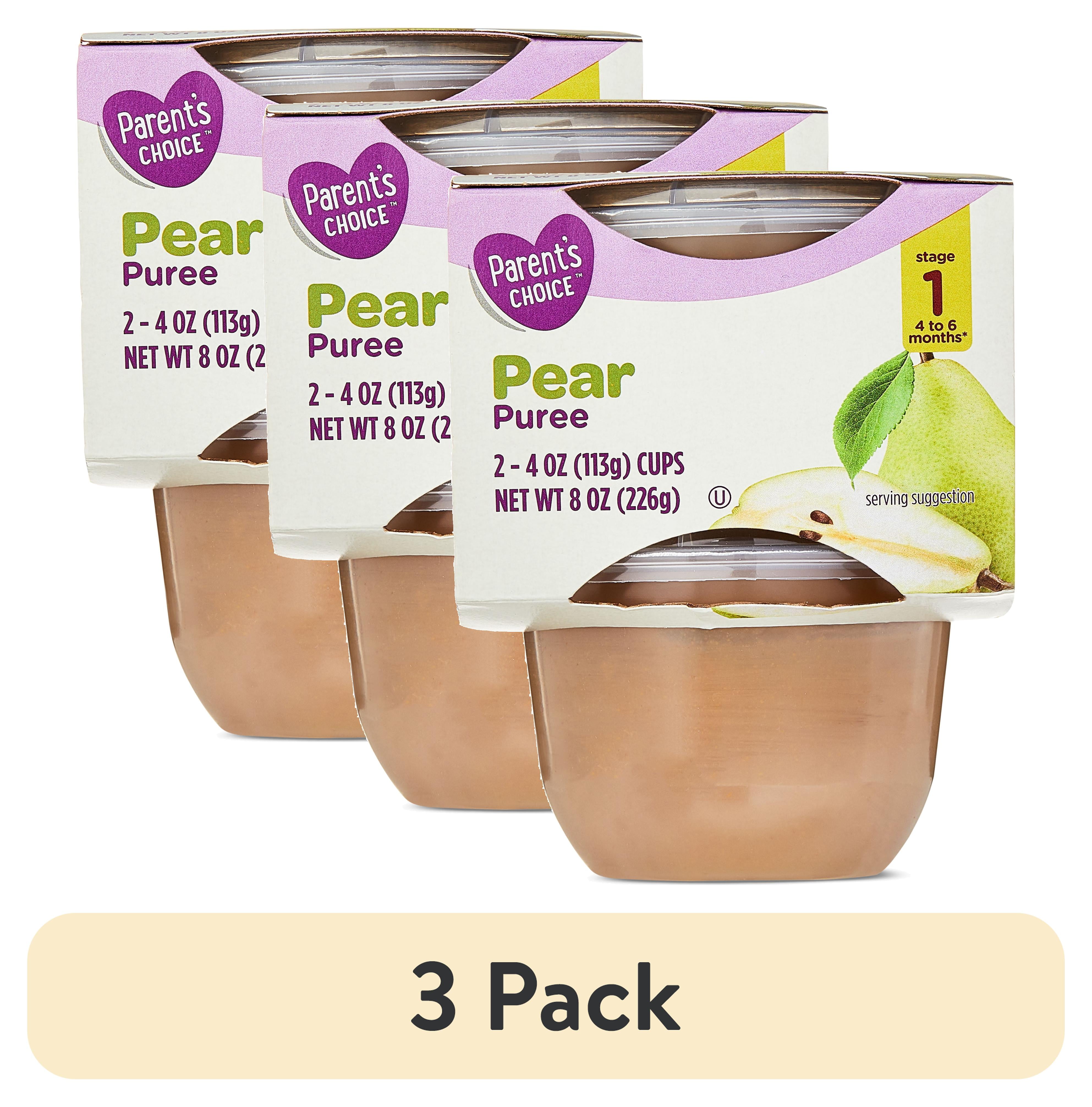 (3 pack) Parent's Choice Stage 1 Baby Food, Pear Puree, 4 oz Cups (2 ...