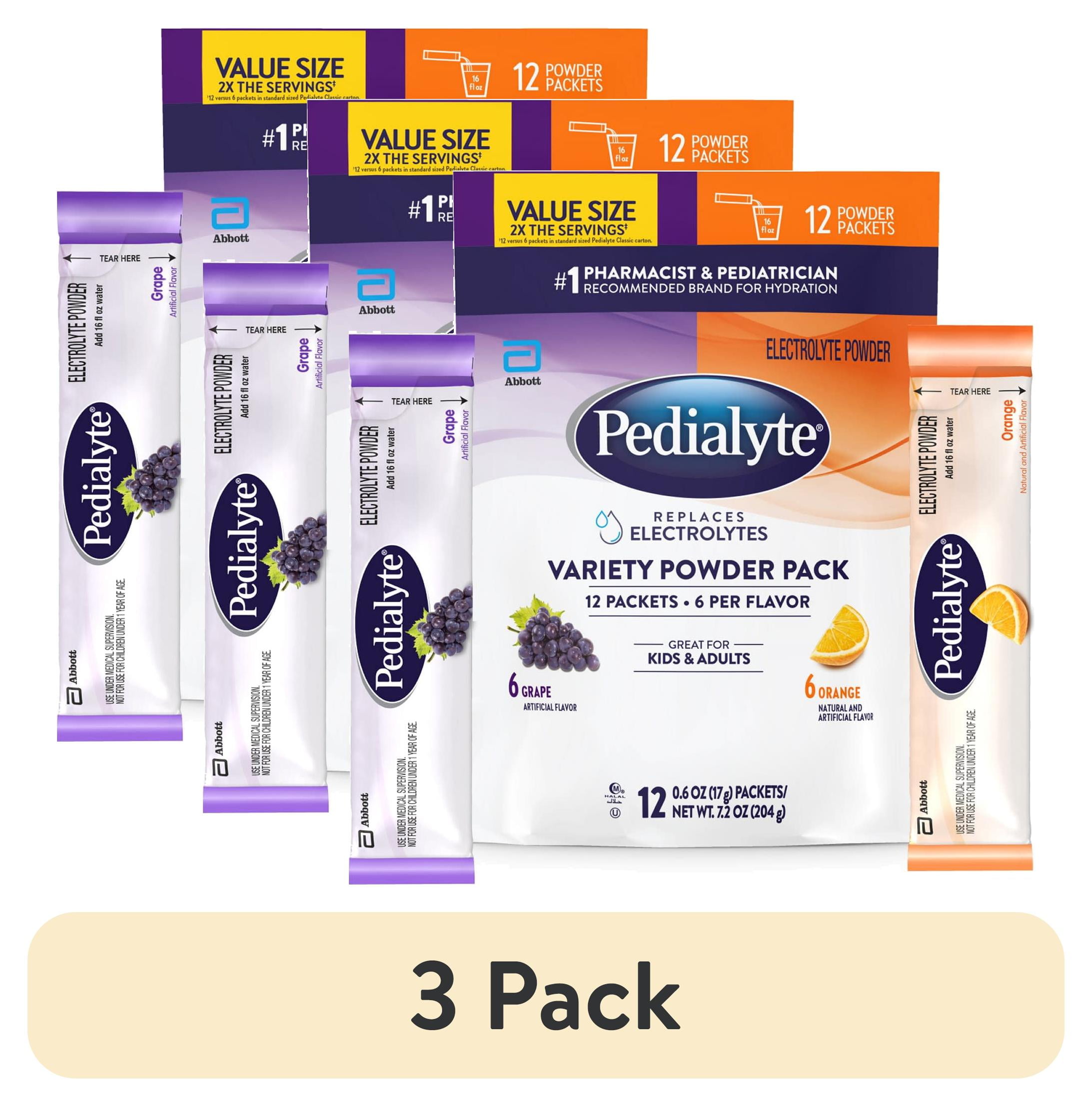 (3 pack) Pedialyte Electrolyte Powder, Variety Pouch: Grape and Orange ...
