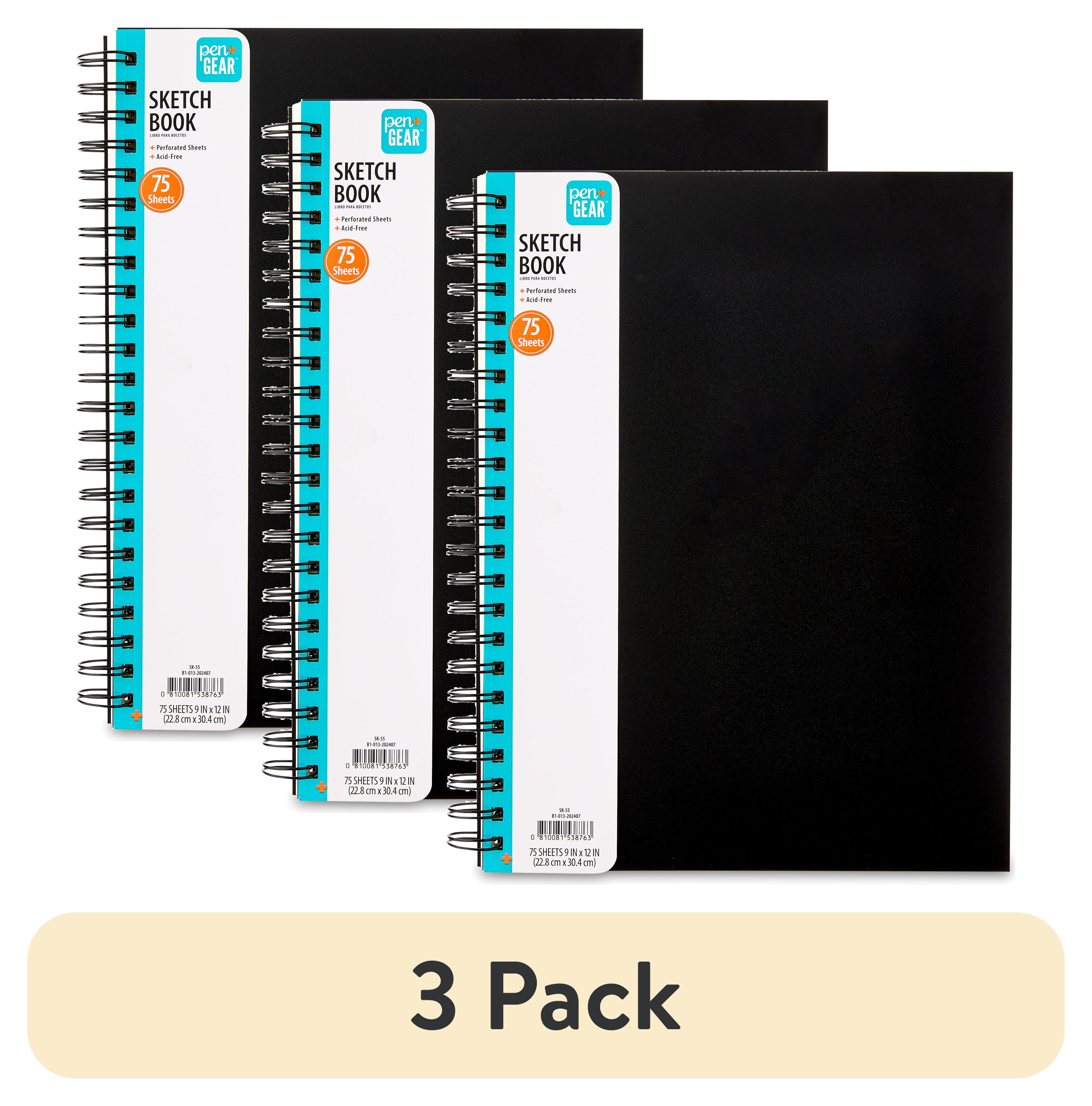 (3 pack) Pen+Gear 12" x 9" Spiral Sketch Book, 75 Sheets of White, Acid ...