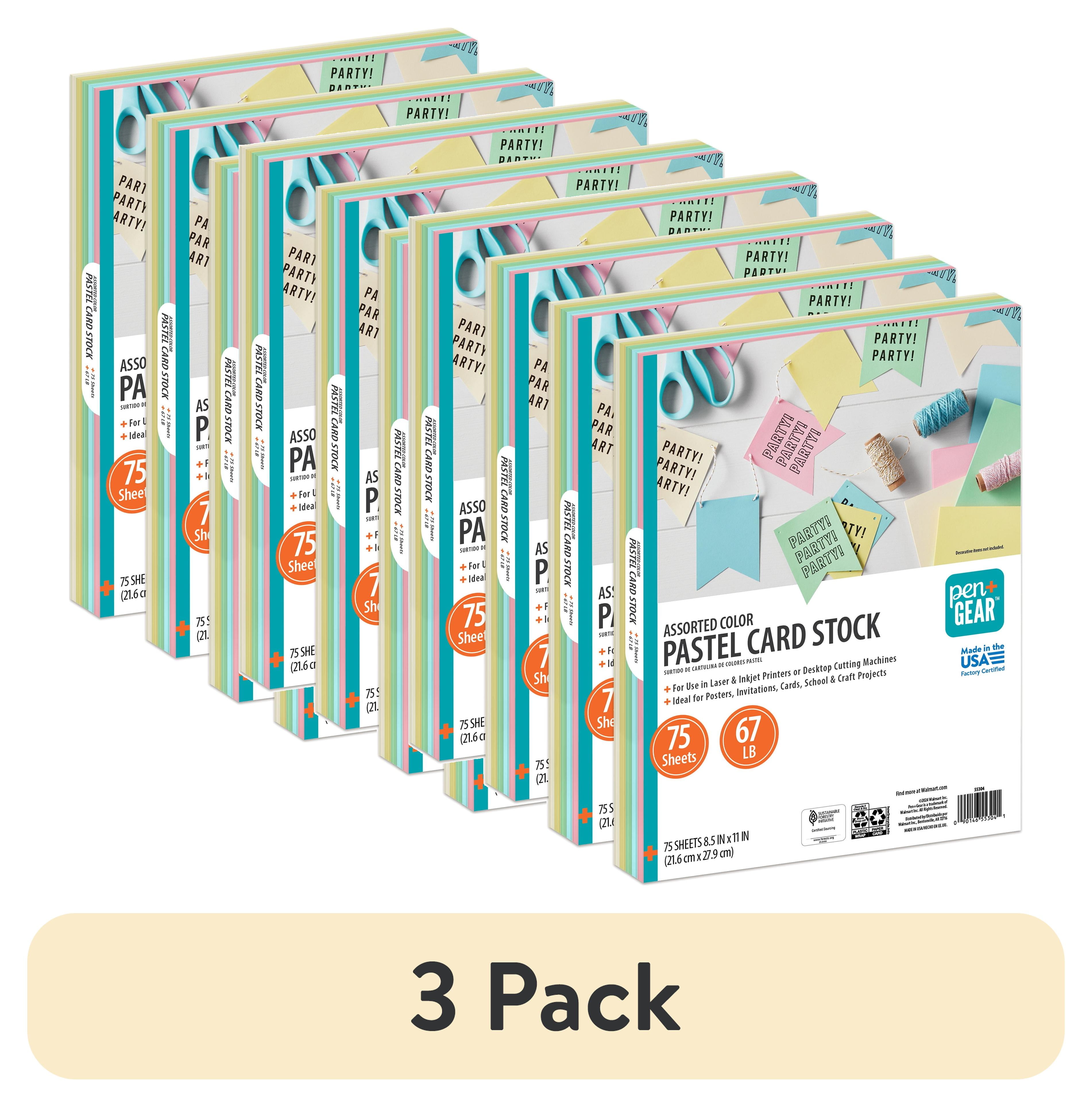 (3 pack) Pen+Gear Assorted Pastel Card Stock, 8.5" x 11", 67 lb, 300 ...