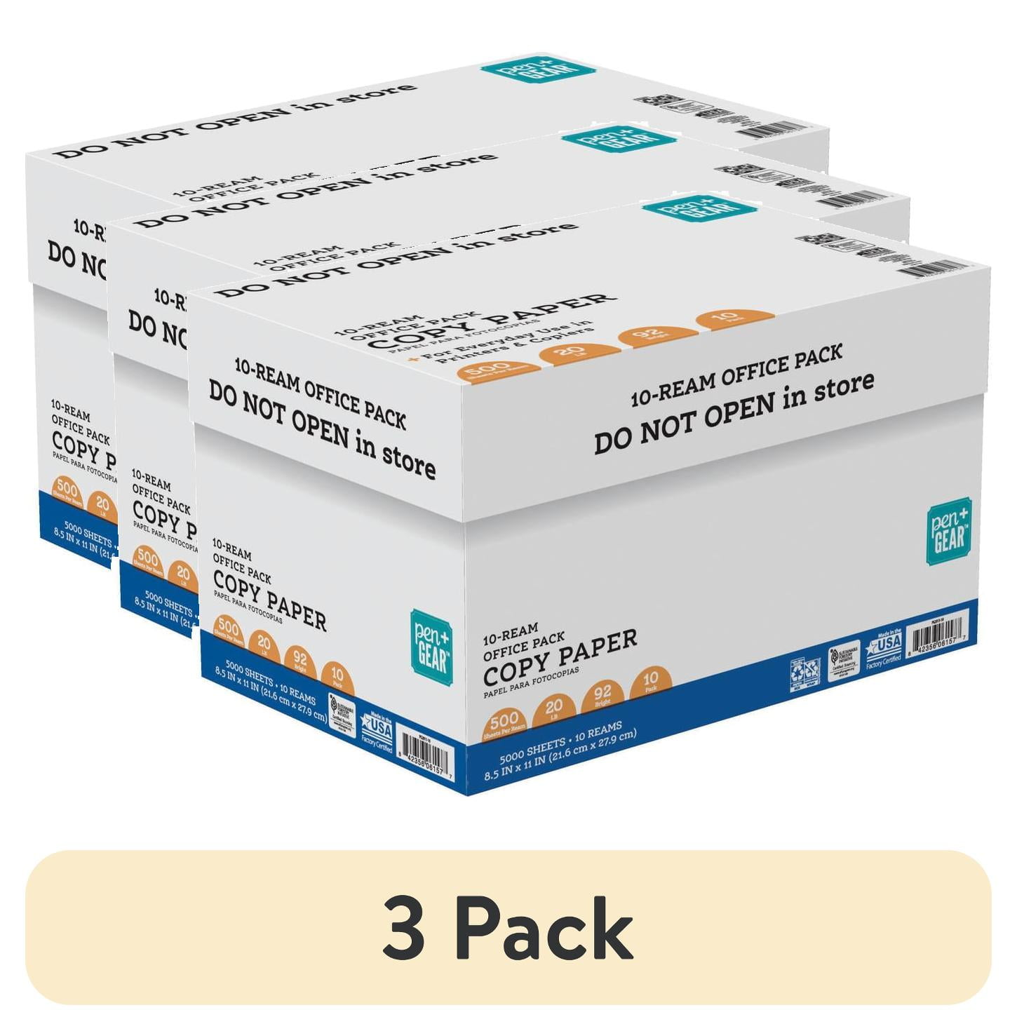 (3 pack) Pen+Gear Copy Paper, 8.5" x 11", 92 Bright White, 20 lb., 10 ...