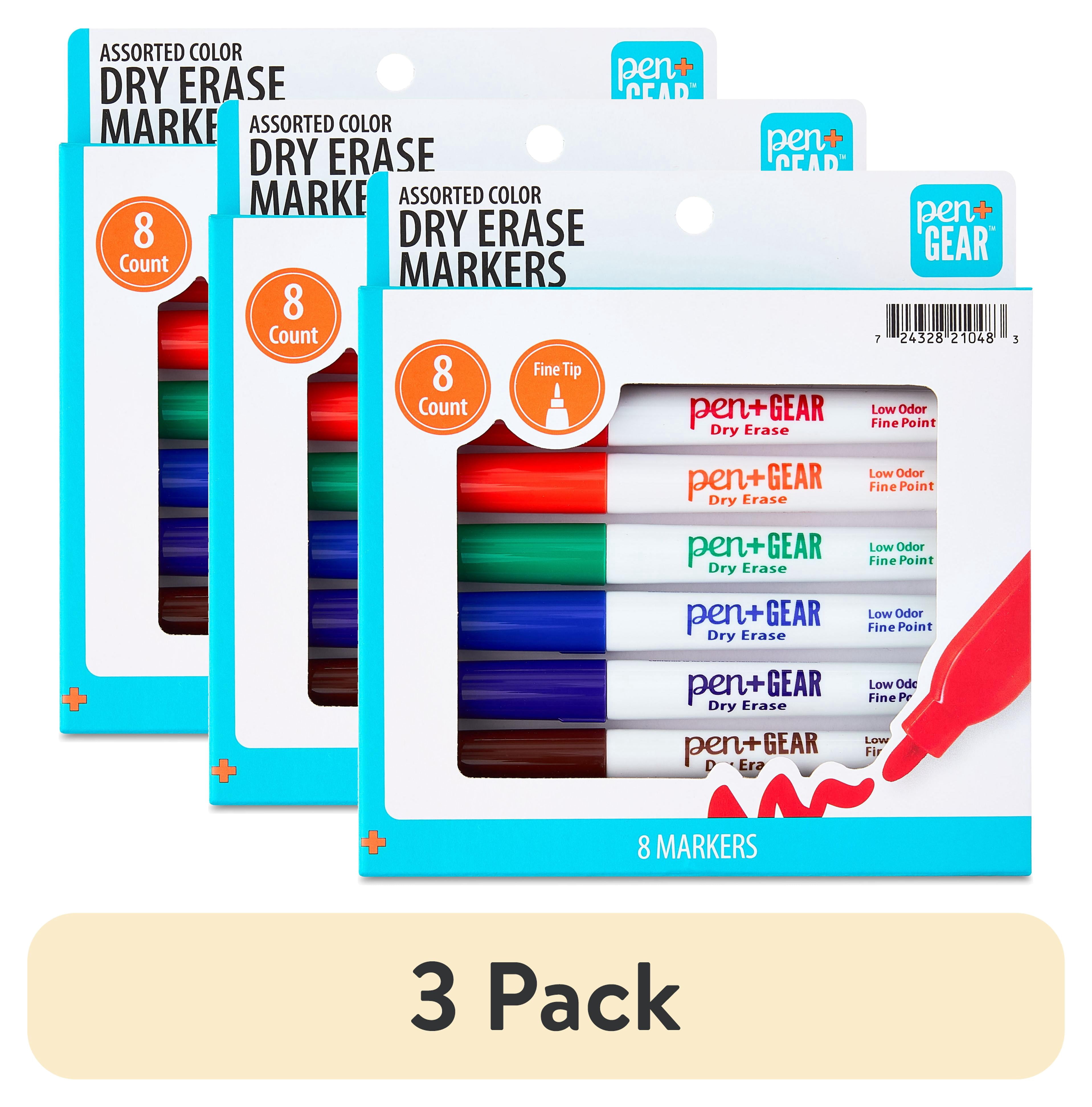 (3 pack) Pen+Gear Fine Tip Dry Erase Markers, Assorted Colors, 8 Count ...