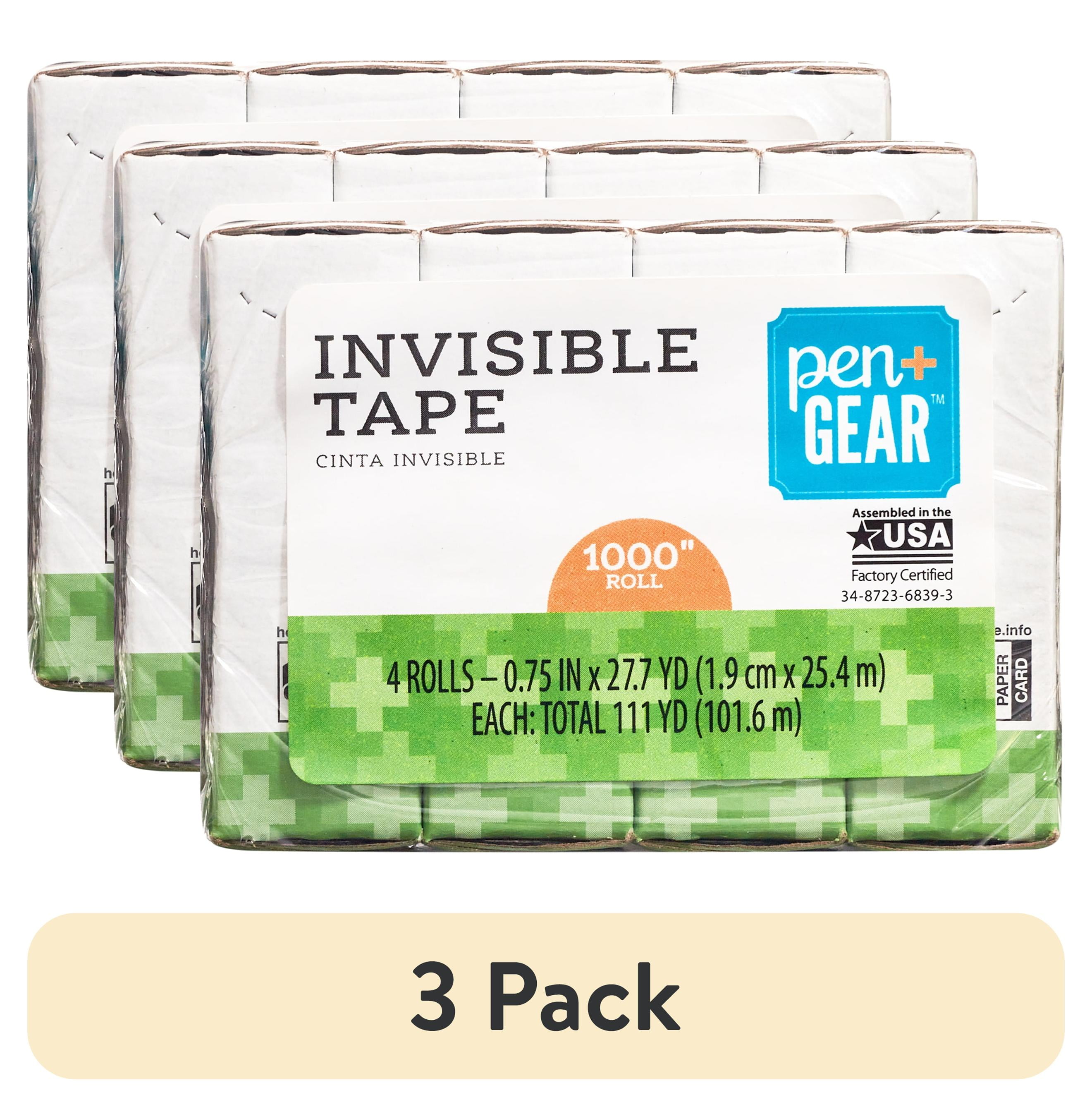 (3 pack) Pen + Gear Invisible Tape, Clear, 3/4" x 1000", 4 Roll of Tape ...