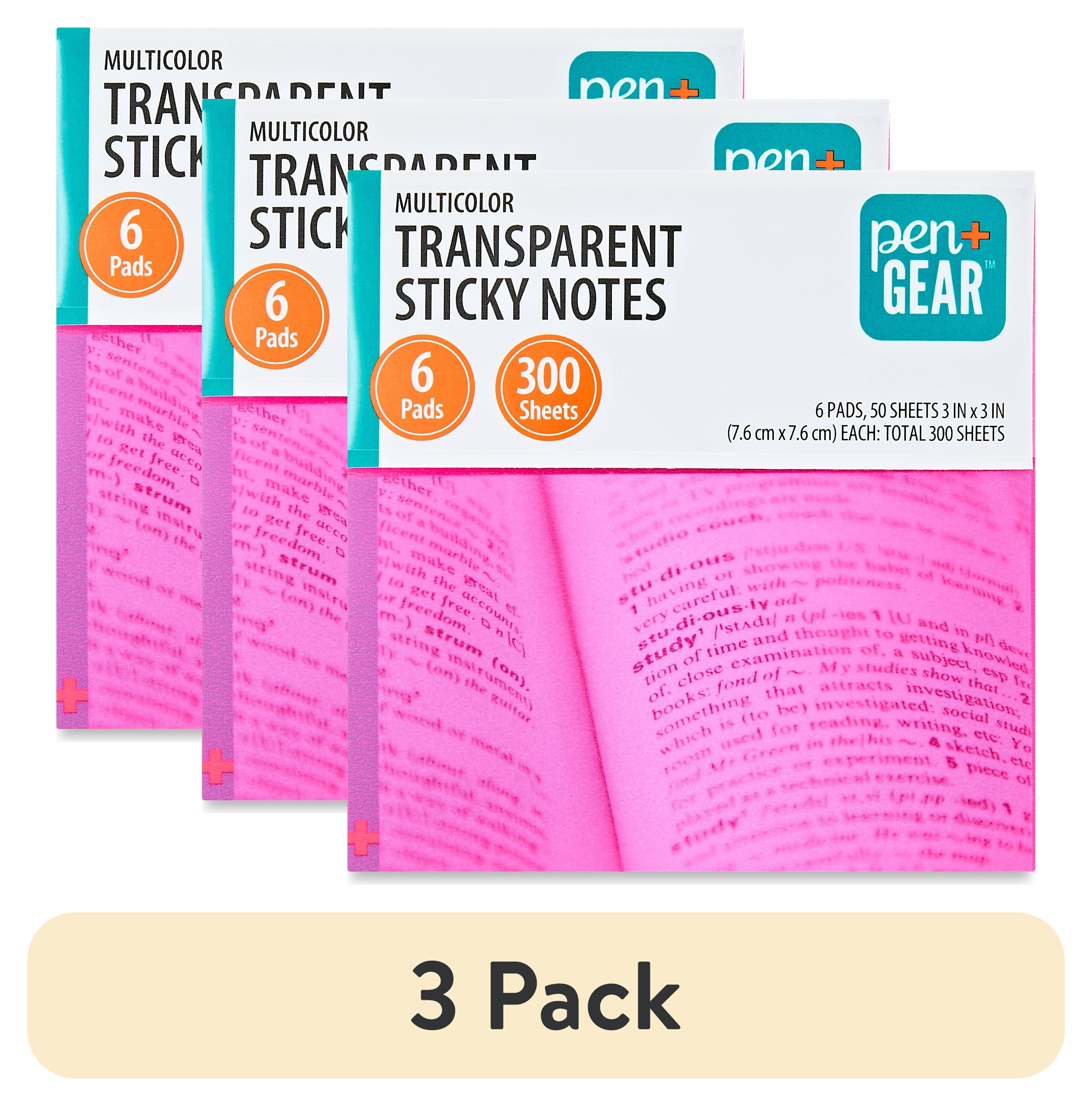 (3 pack) Pen+Gear Semi-Transparent Sticky Notes, 3" x 3", Multicolor, 6 ...
