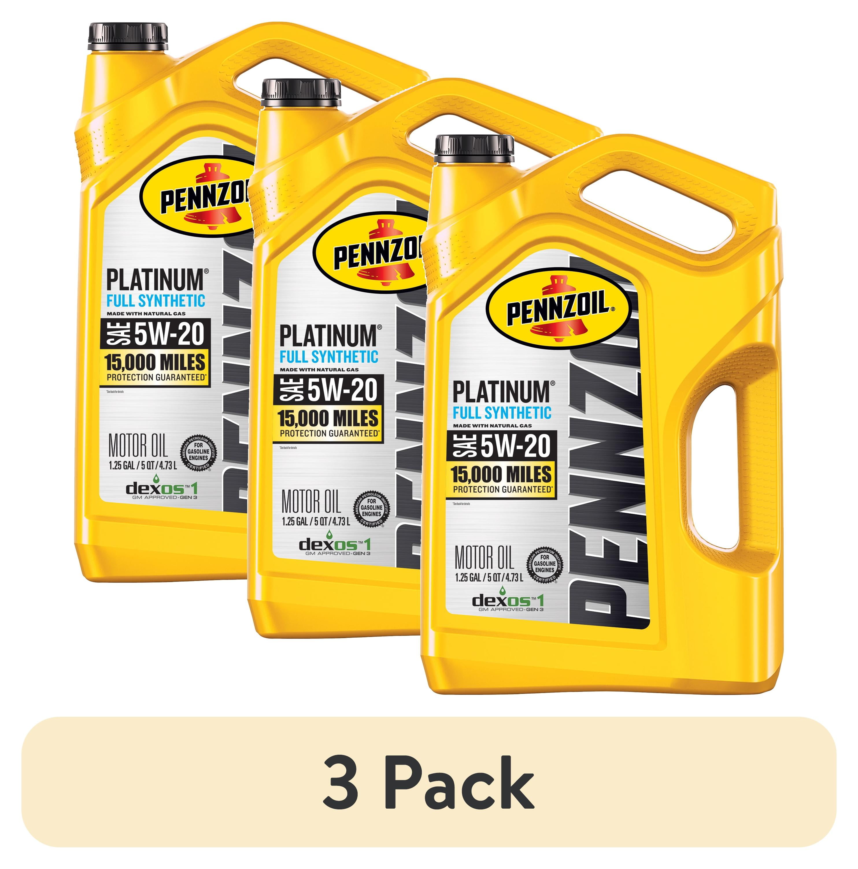 (3 pack) Pennzoil Platinum Full Synthetic 5W-20 Motor Oil, 5-Quart ...