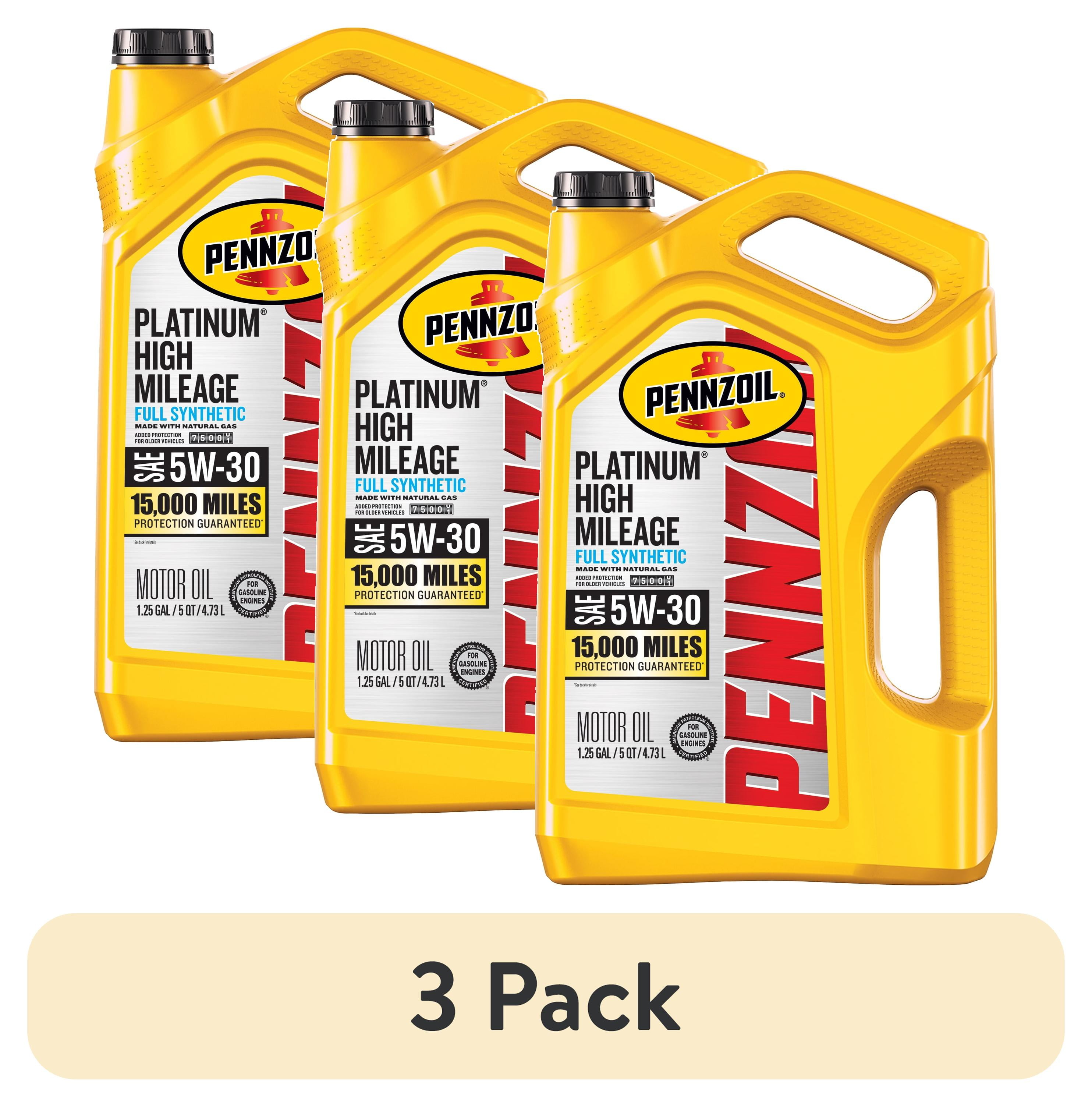 (3 pack) Pennzoil Platinum High Mileage Full Synthetic 5W-30 Motor Oil ...