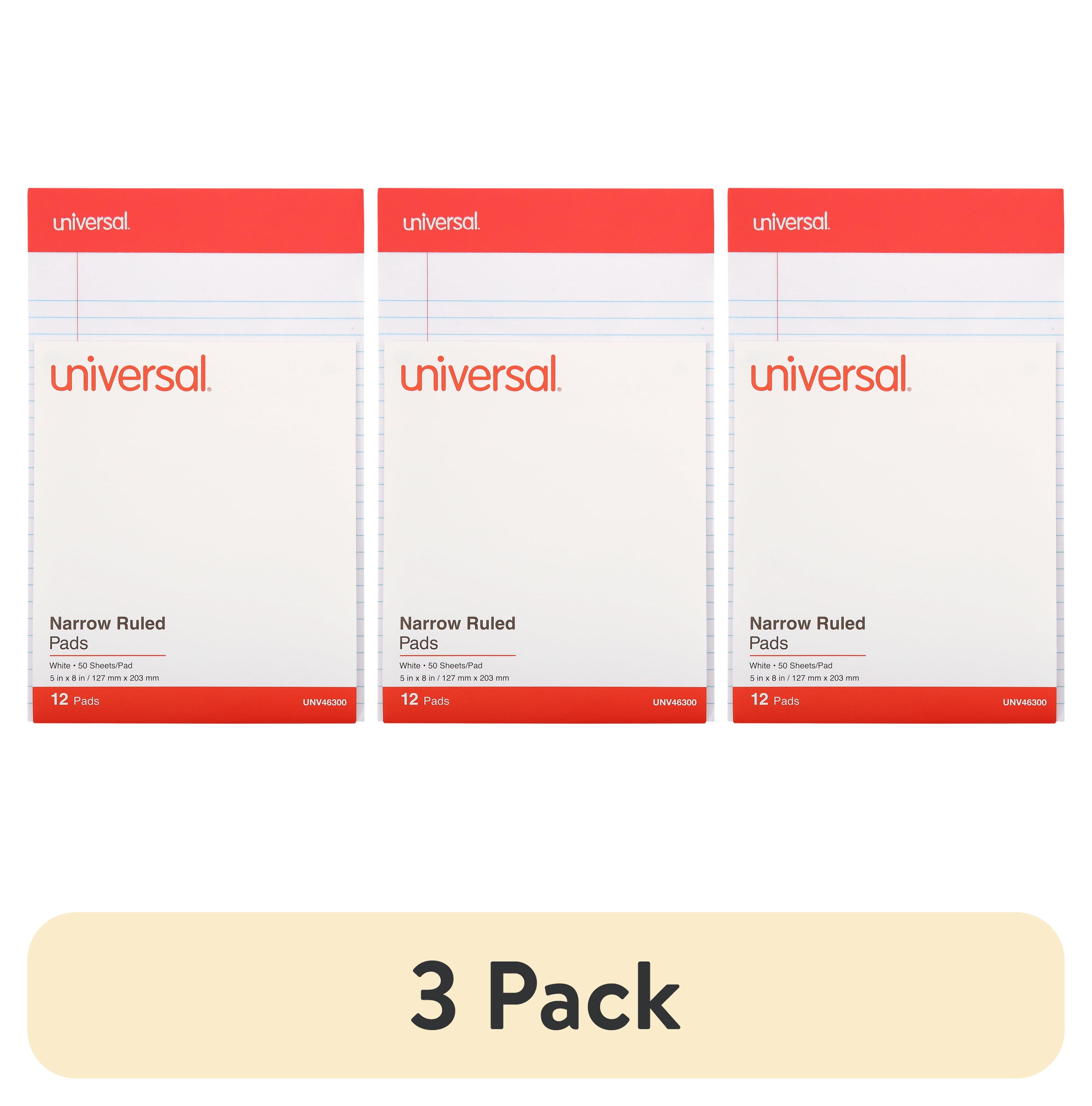 (3 pack) UNIVERSAL Perforated Edge Writing Pad Narrow Rule 5 x 8 White ...