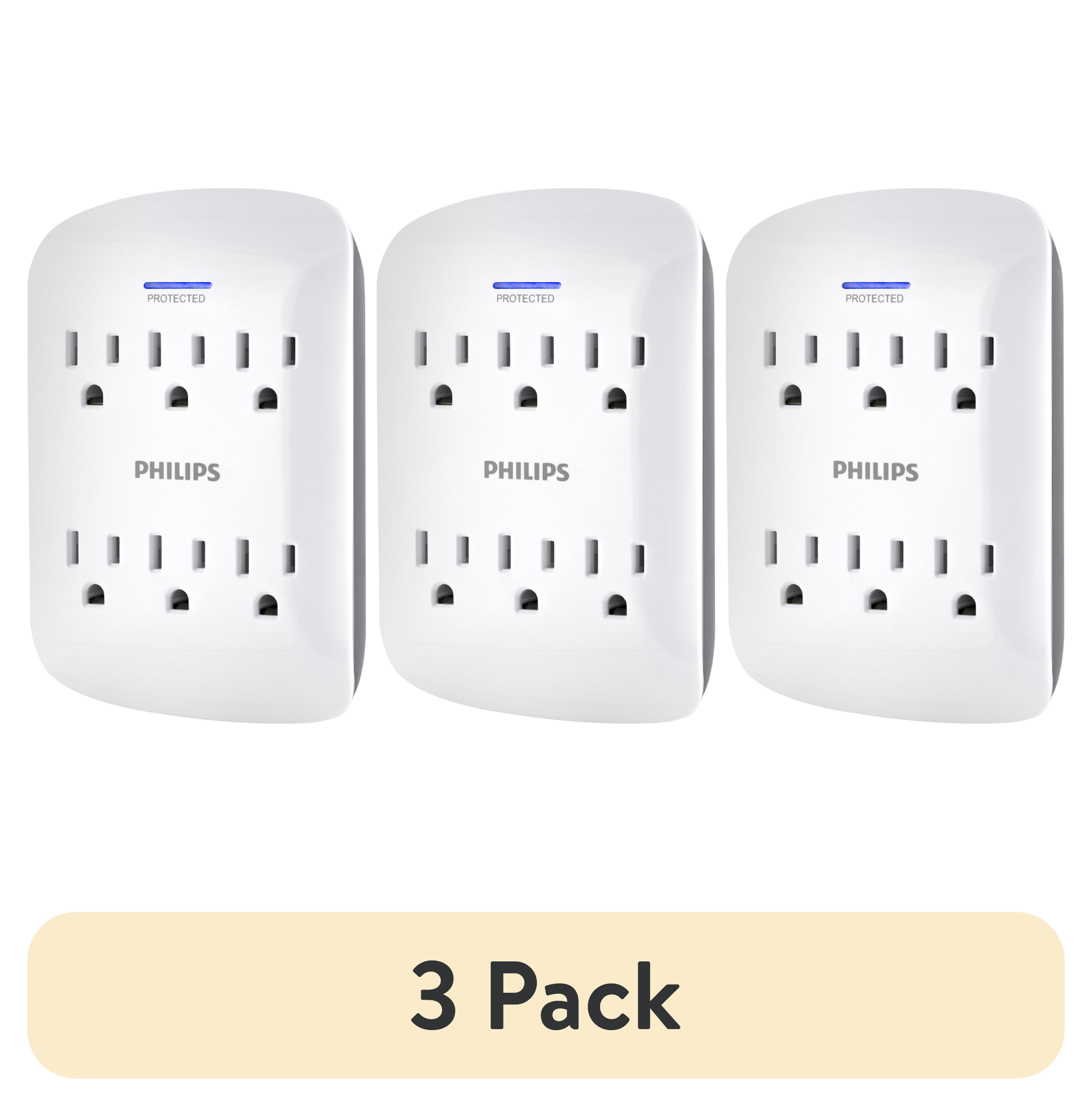 (3 pack) Philips 6-Outlet Surge Protector Tap, 900 Joules - SPP3461WA ...