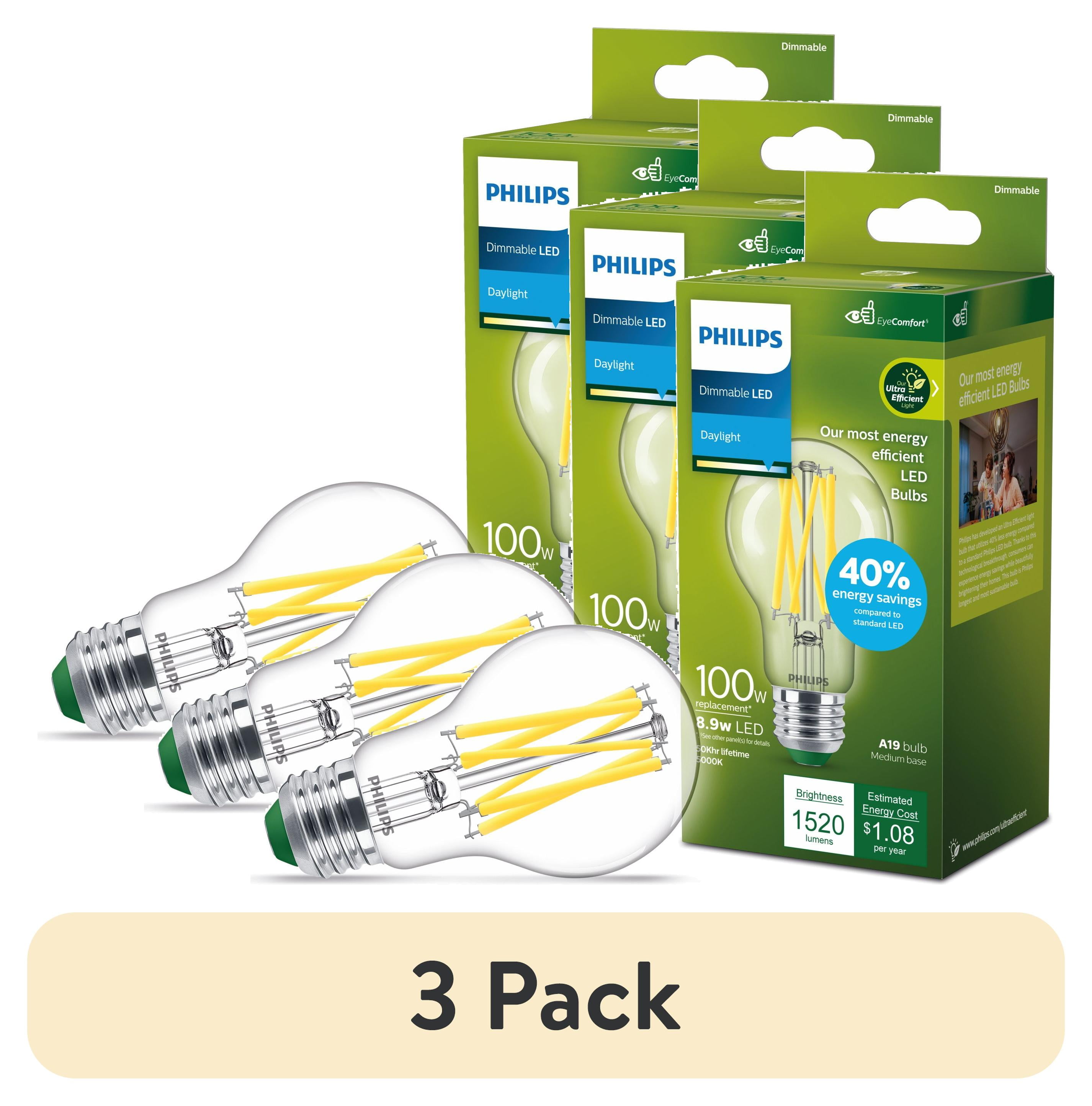 (3 pack) Philips Ultra Efficient LED 100-Watt A19 Light Bulb, Daylight ...