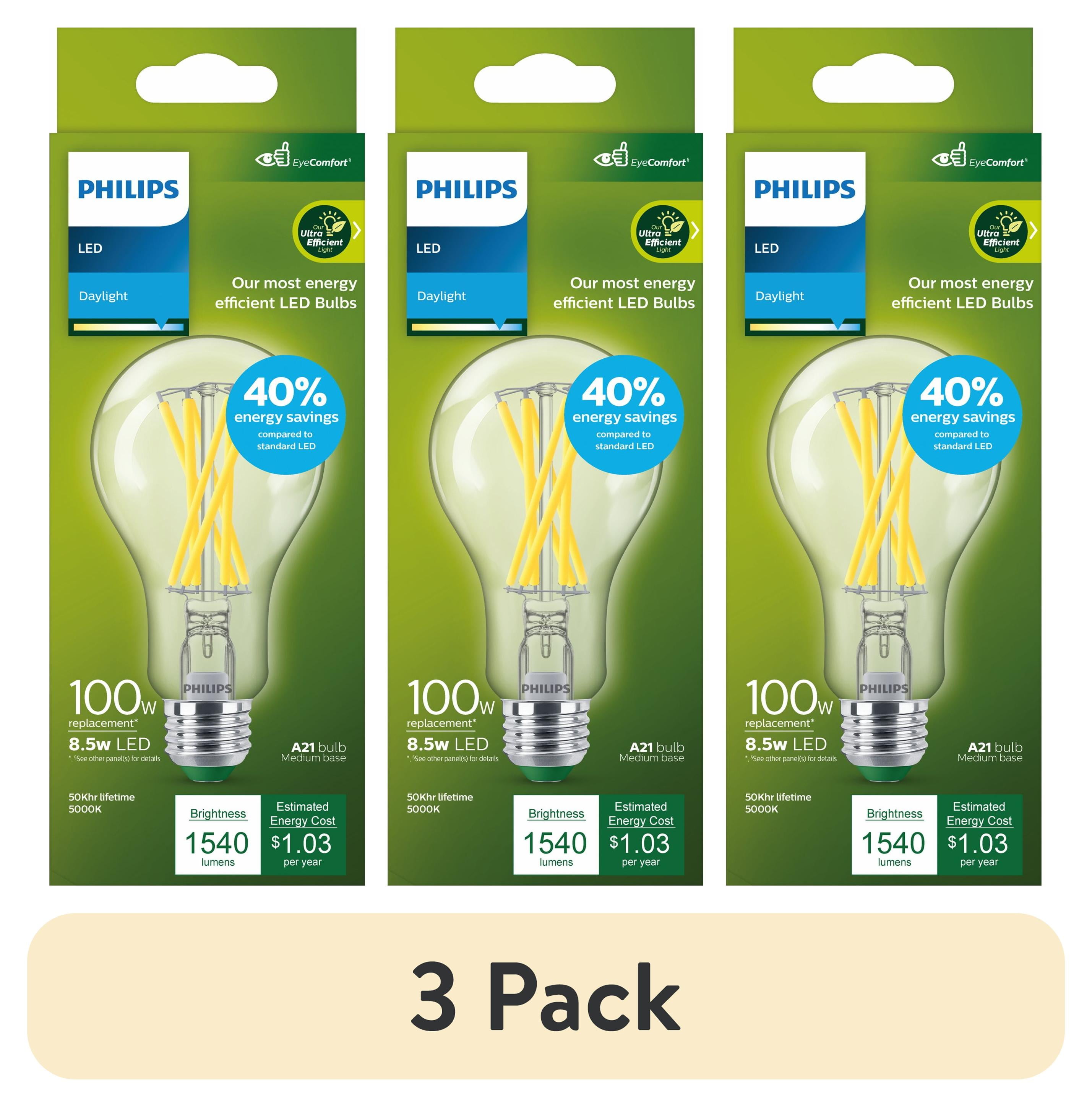 (3 pack) Philips Ultra Efficient LED 100-Watt A21 Light Bulb, Daylight ...
