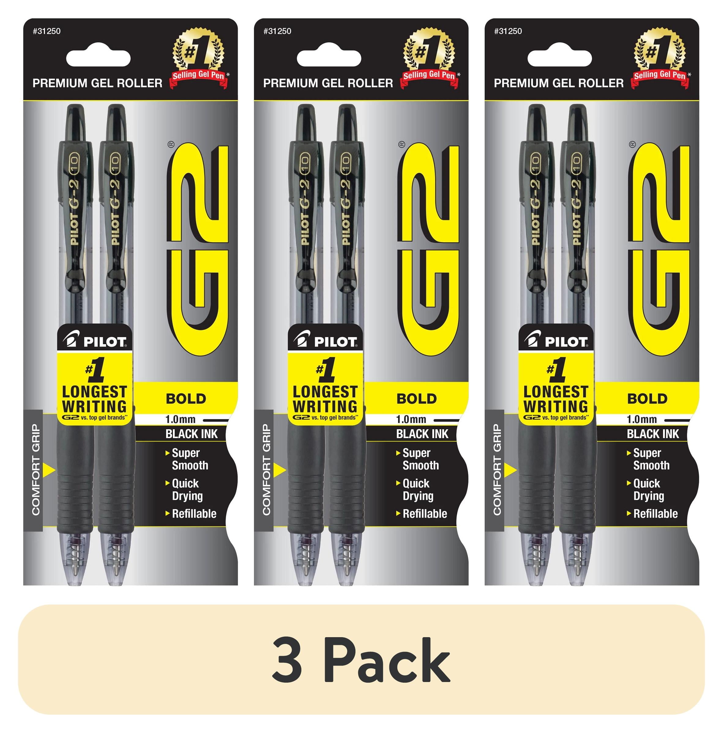 (3 pack) Pilot G2 Retractable Gel Ink Pens, Bold Point, Black, 2 Count ...