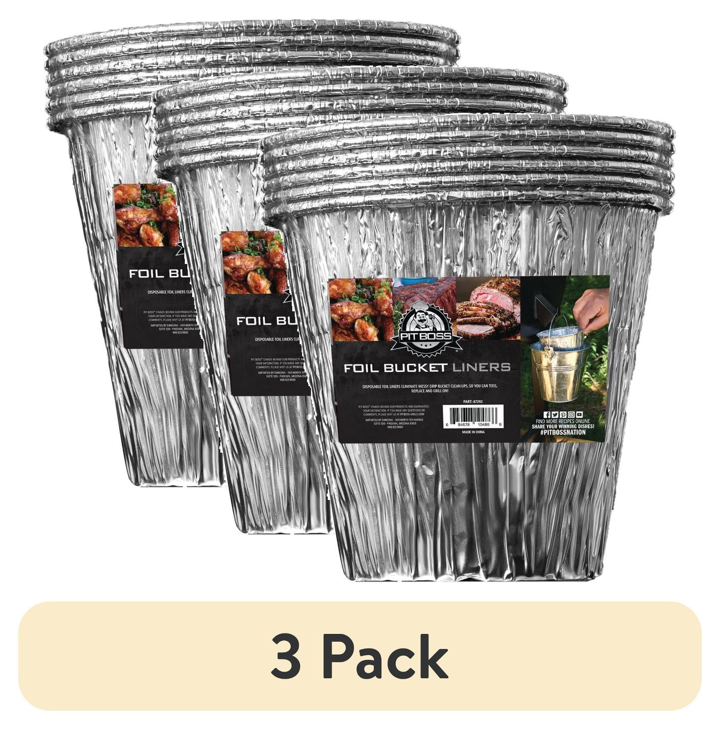 (3 pack) Pit Boss Foil Bucket Liners, Easy to Clean Aluminum Silver ...