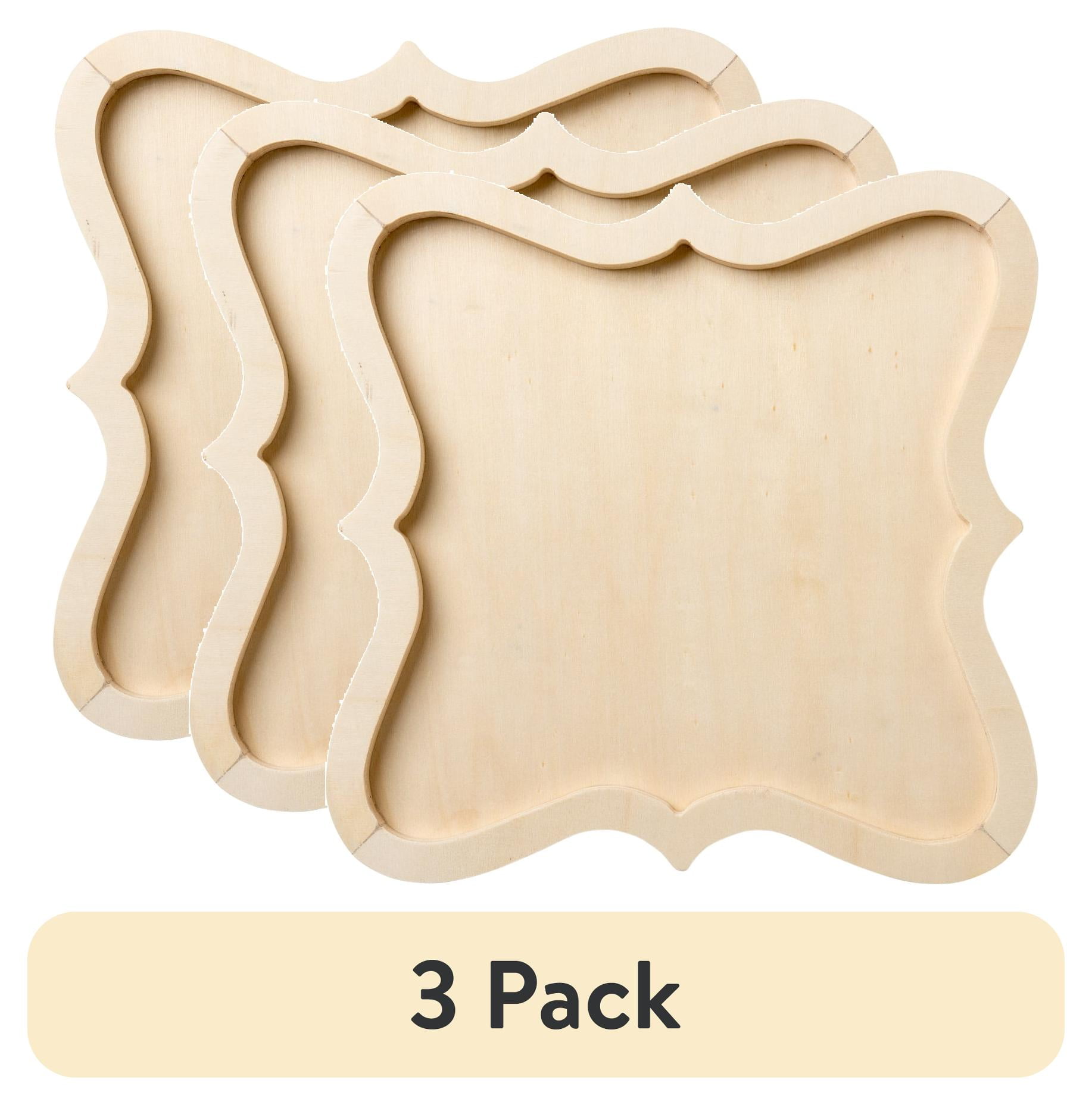 (3 pack) Plaid Unpainted Wood Surface, Scalloped Edged Wood Panel Shape ...