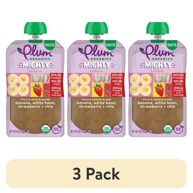 (3 pack) Plum Organics Mighty Builder Toddler Food, Banana, White Bean ...