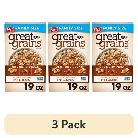 (3 pack) Post Great Grains Crunchy Pecan Breakfast Cereal, Non GMO, Heart Healthy, Low Fat ...