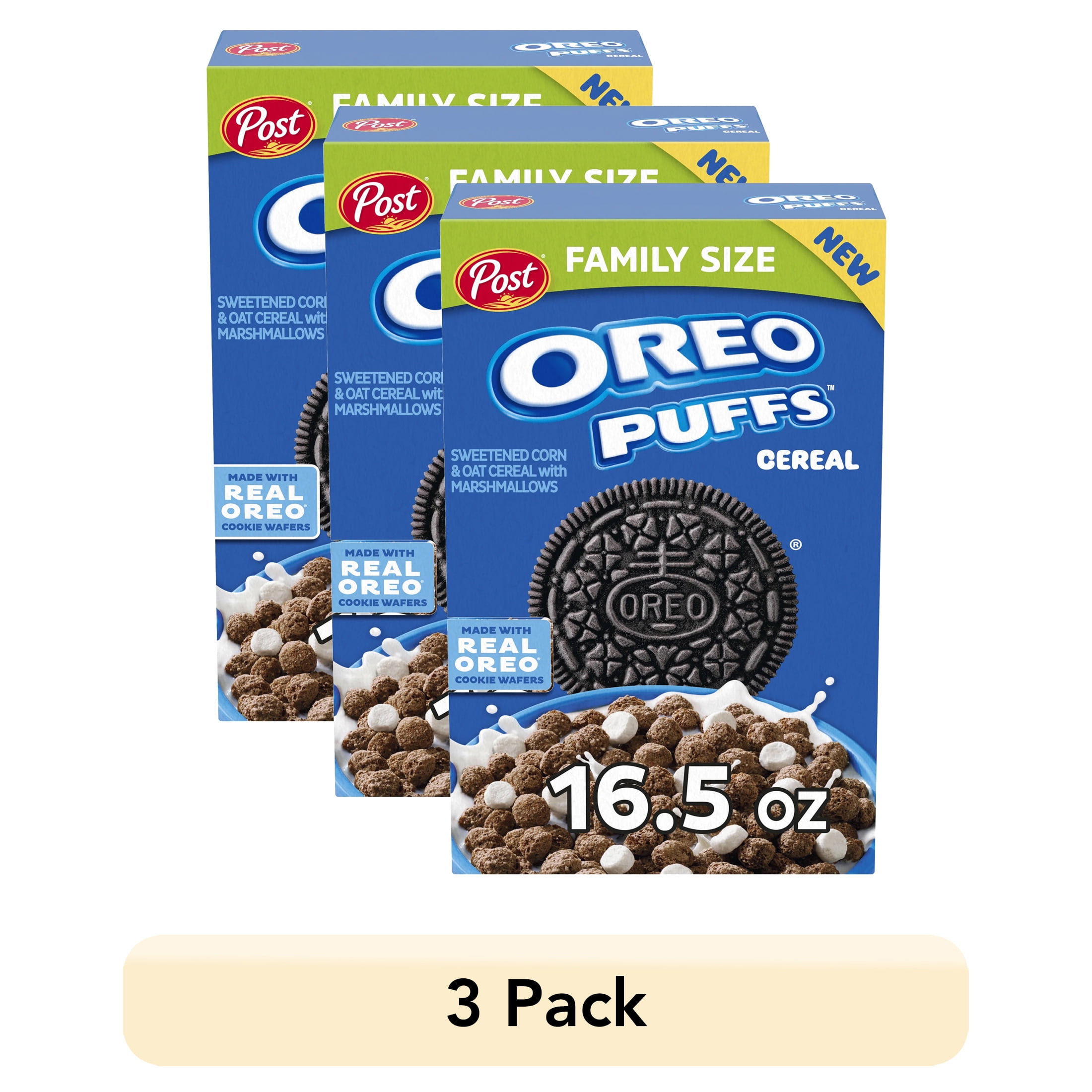 (3 pack) Post OREO PUFFS Breakfast Cereal, Crunchy 16.5 oz Box ...