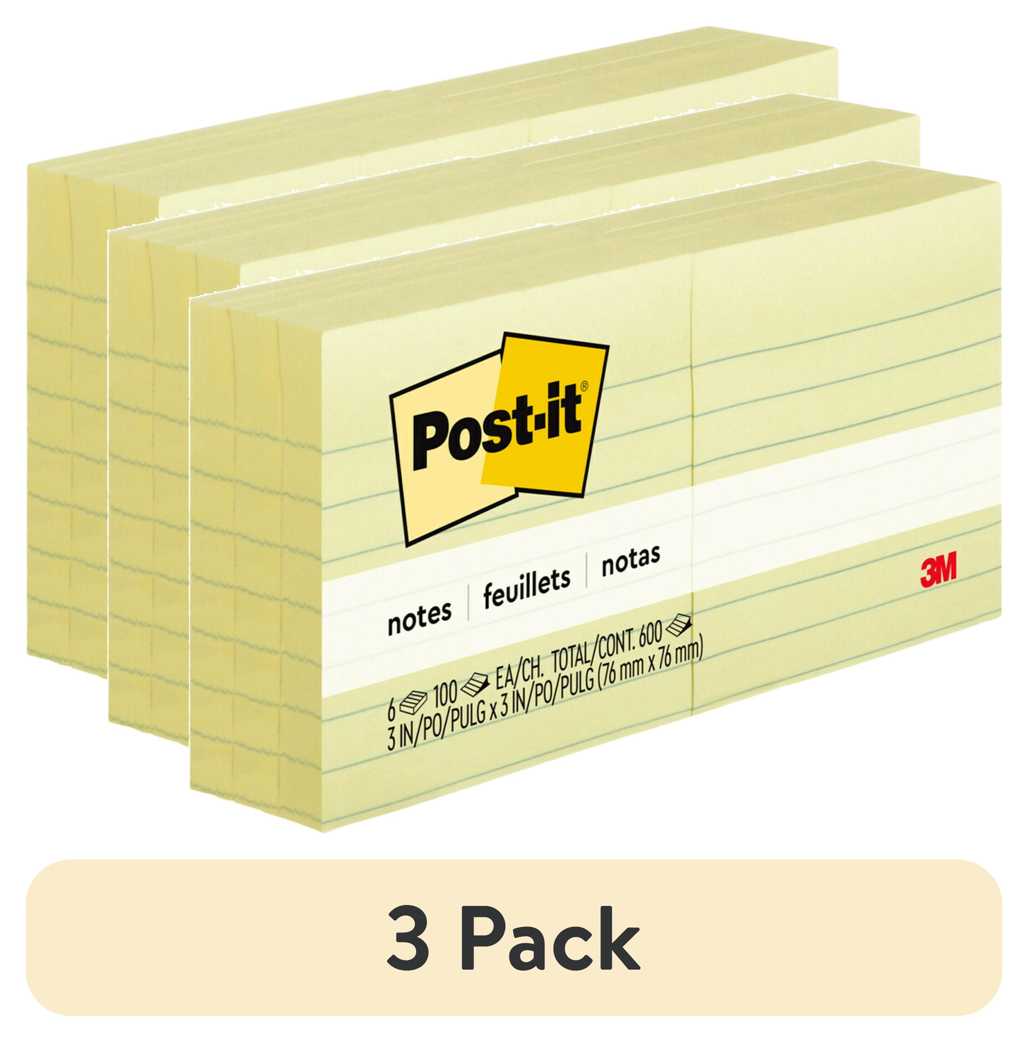 (3 pack) Post-it Lined Sticky Notes, 3"x 3", Canary Yellow, 6 Pads ...