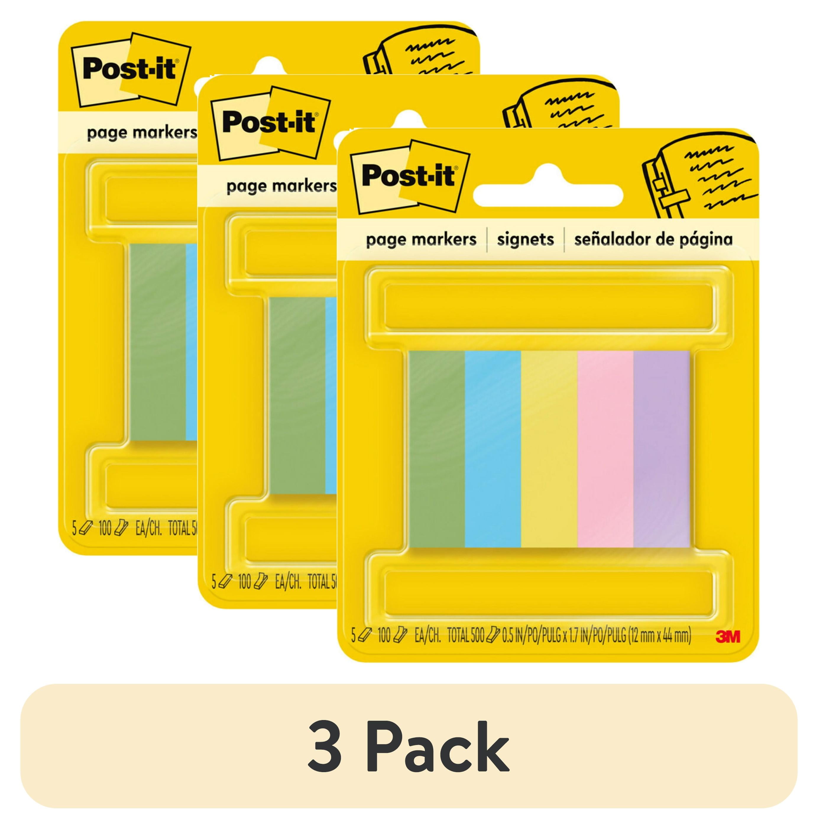 (3 pack) Post-it Page Marker, Assorted Colors, 1/2 in x 1-3/4 in, 5 ...