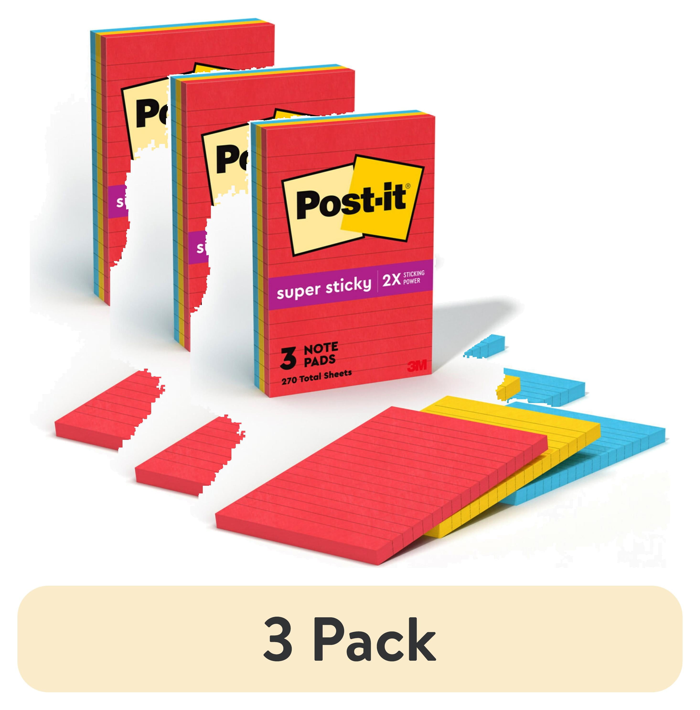 (3 pack) Post-it Super Sticky Notes, 4 in x 6 in, Playful Primaries ...