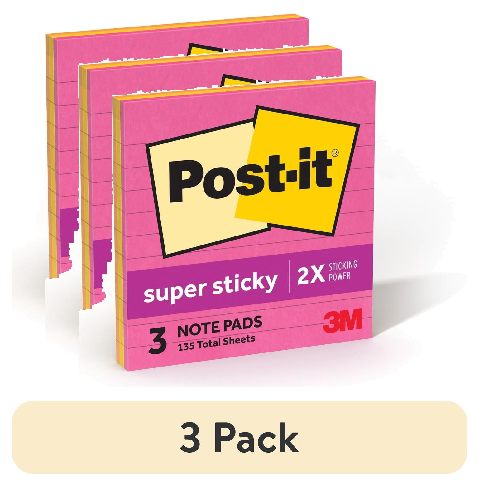 (3 pack) Post-it Super Sticky Notes, Lined, 4 in x 4 in, Assorted ...