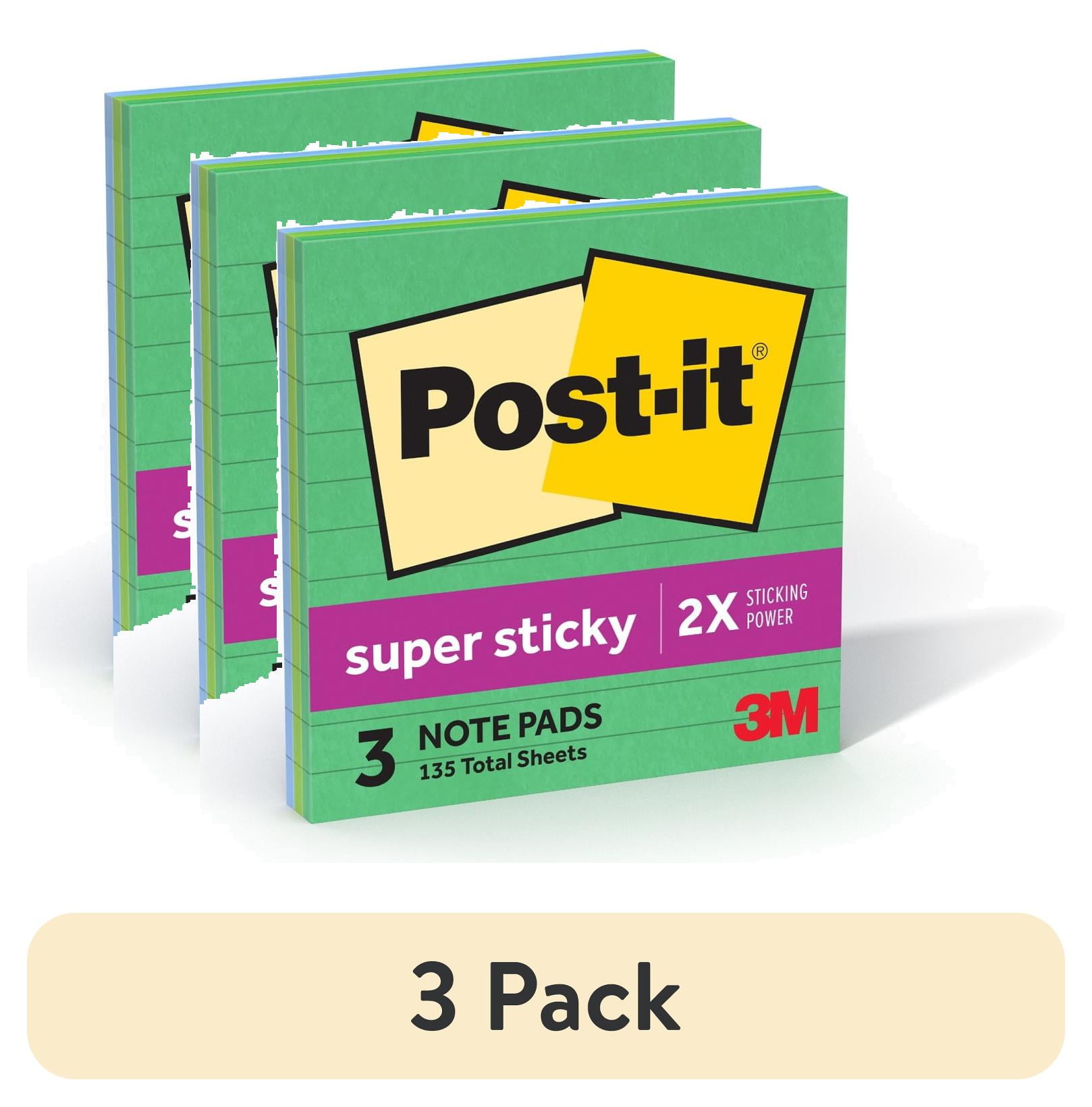 (3 pack) Post-it Super Sticky Notes, Lined, 4 in x 4 in, Assorted ...