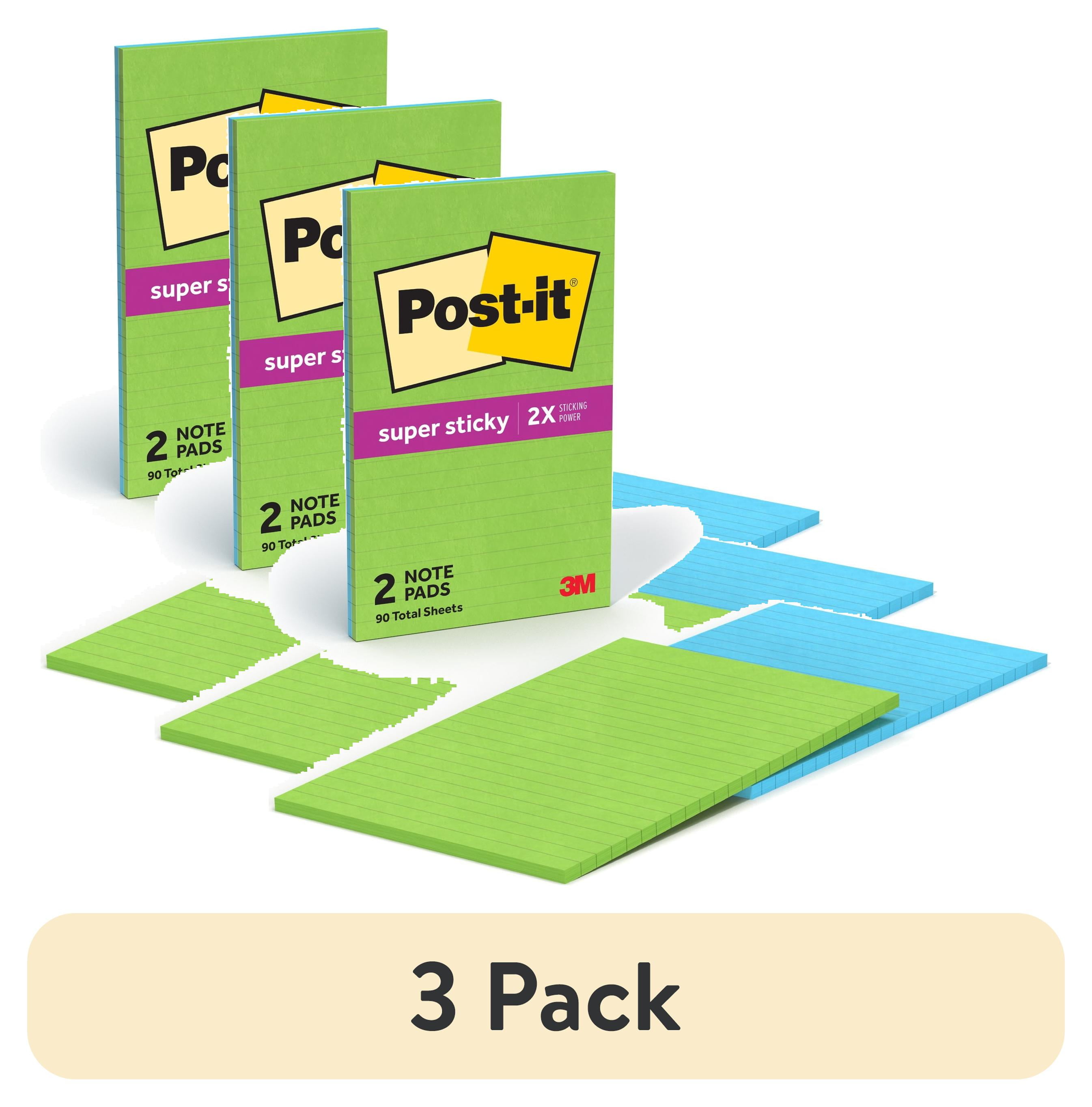 (3 pack) Post-it Super Sticky Notes, Lined, 5 in x 8 in, Green and Blue ...
