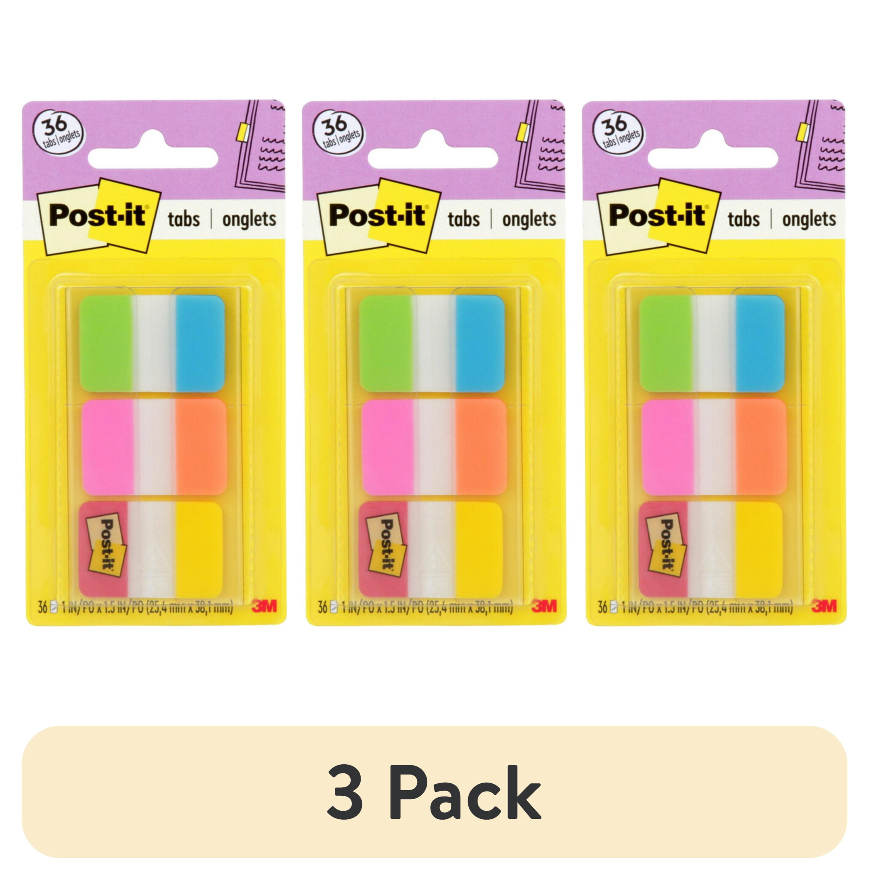 (3 pack) Post-it Tabs, 1" Wide Aqua, Yellow, Pink, Red, Green, Orange ...