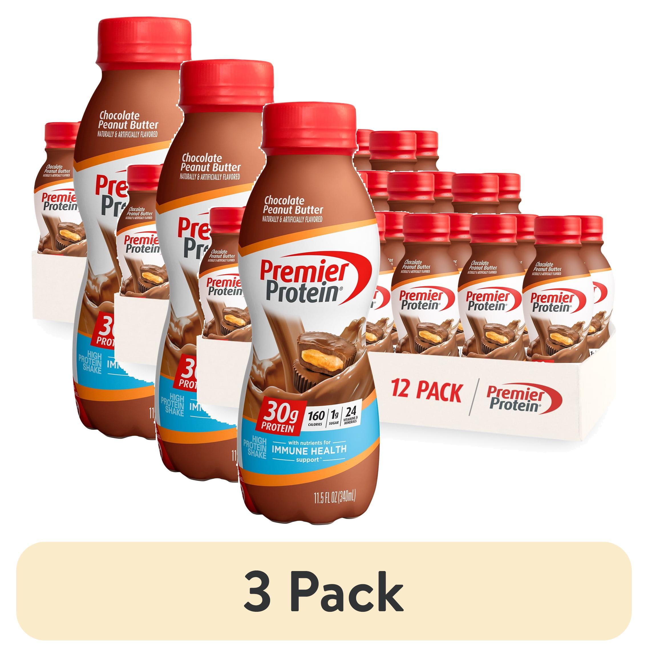 (3 pack) Premier Protein Shake, Chocolate Peanut Butter, 30g Protein, 11.5 fl oz, 12 Ct ...