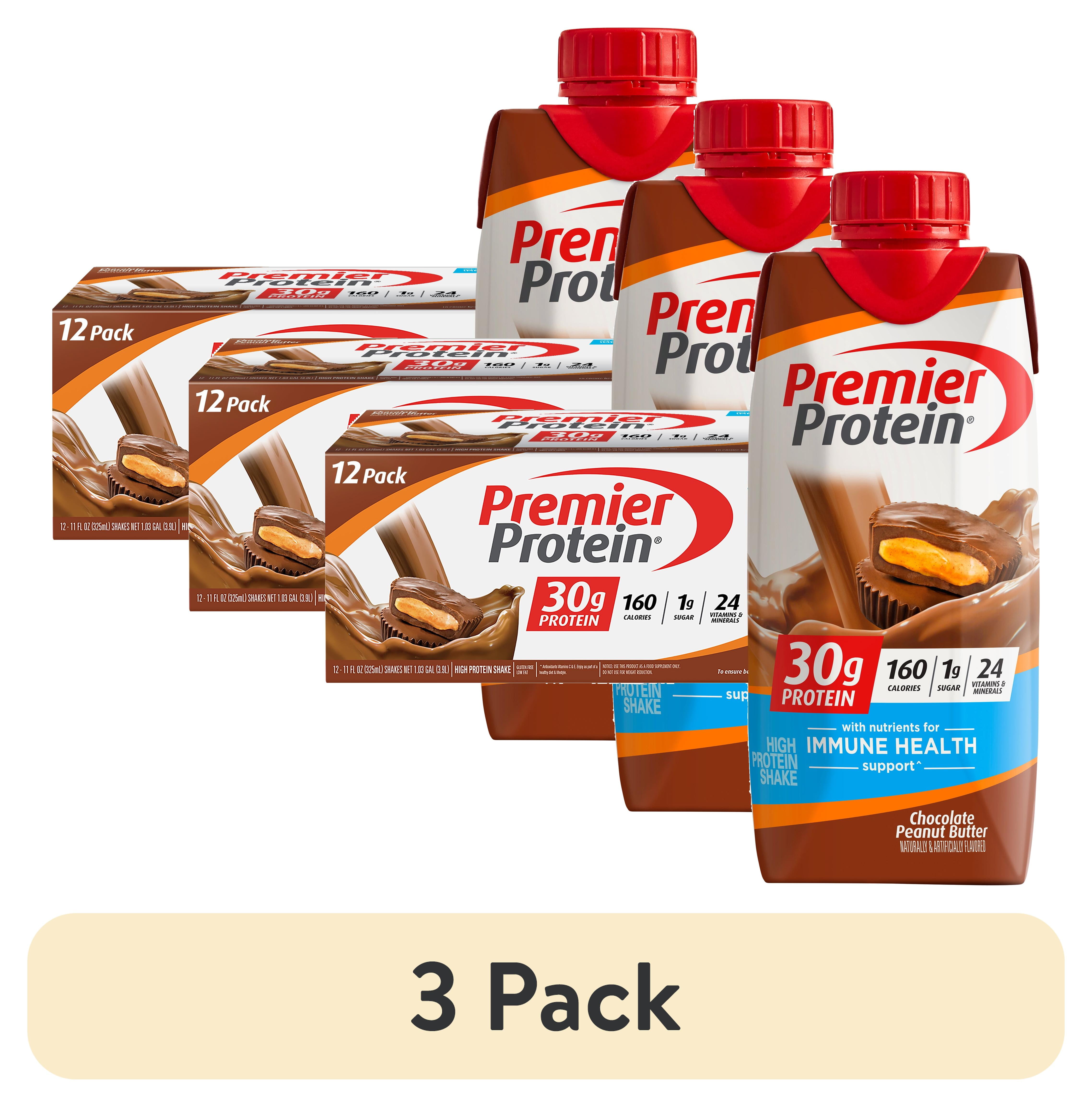 (3 pack) Premier Protein Shake, Chocolate Peanut Butter, 30g Protein, 11 fl oz, 12 Ct - Walmart.com
