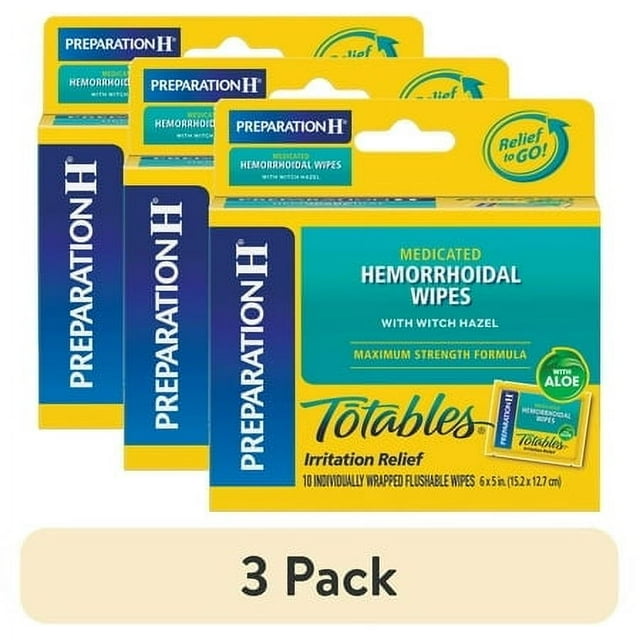 (3 pack) Preparation H Totables Hemorrhoid Wipes With Witch Hazel - 10 ...