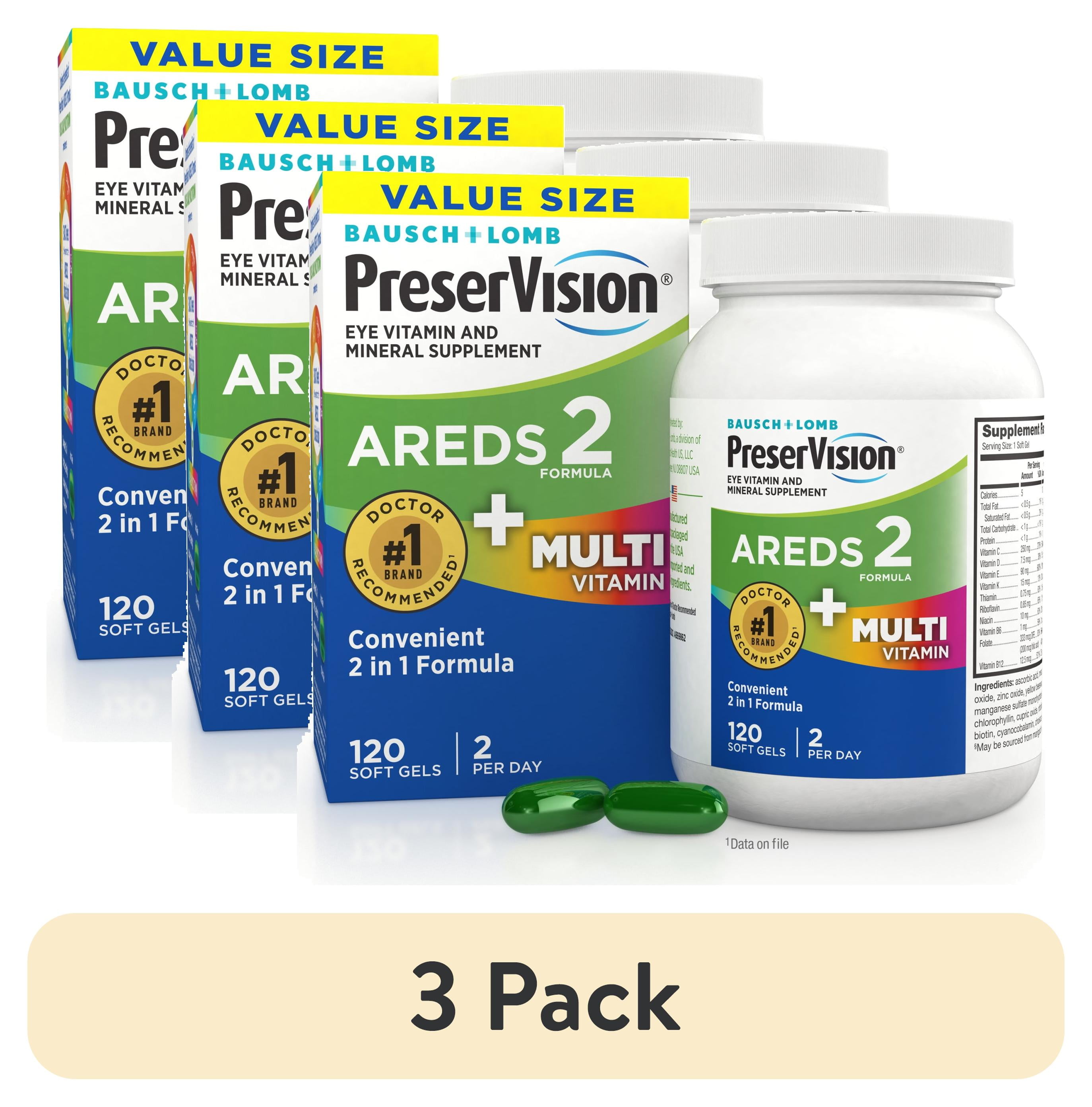 (3 pack) PreserVision AREDS 2 Eye Vitamins and Multi Vitamins with Lutein and Zeaxanthin ...