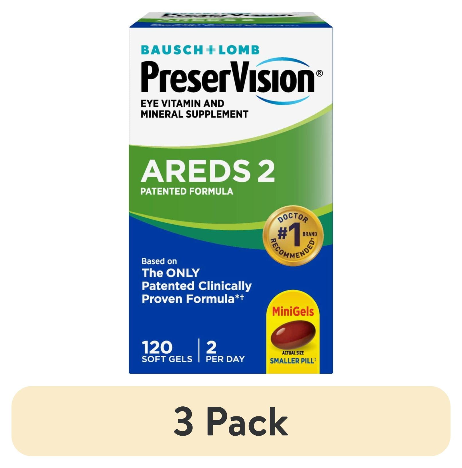 (3 pack) PreserVision AREDS 2 Vitamin & Mineral Supplement 120 Count Soft Gels, Packaging May ...