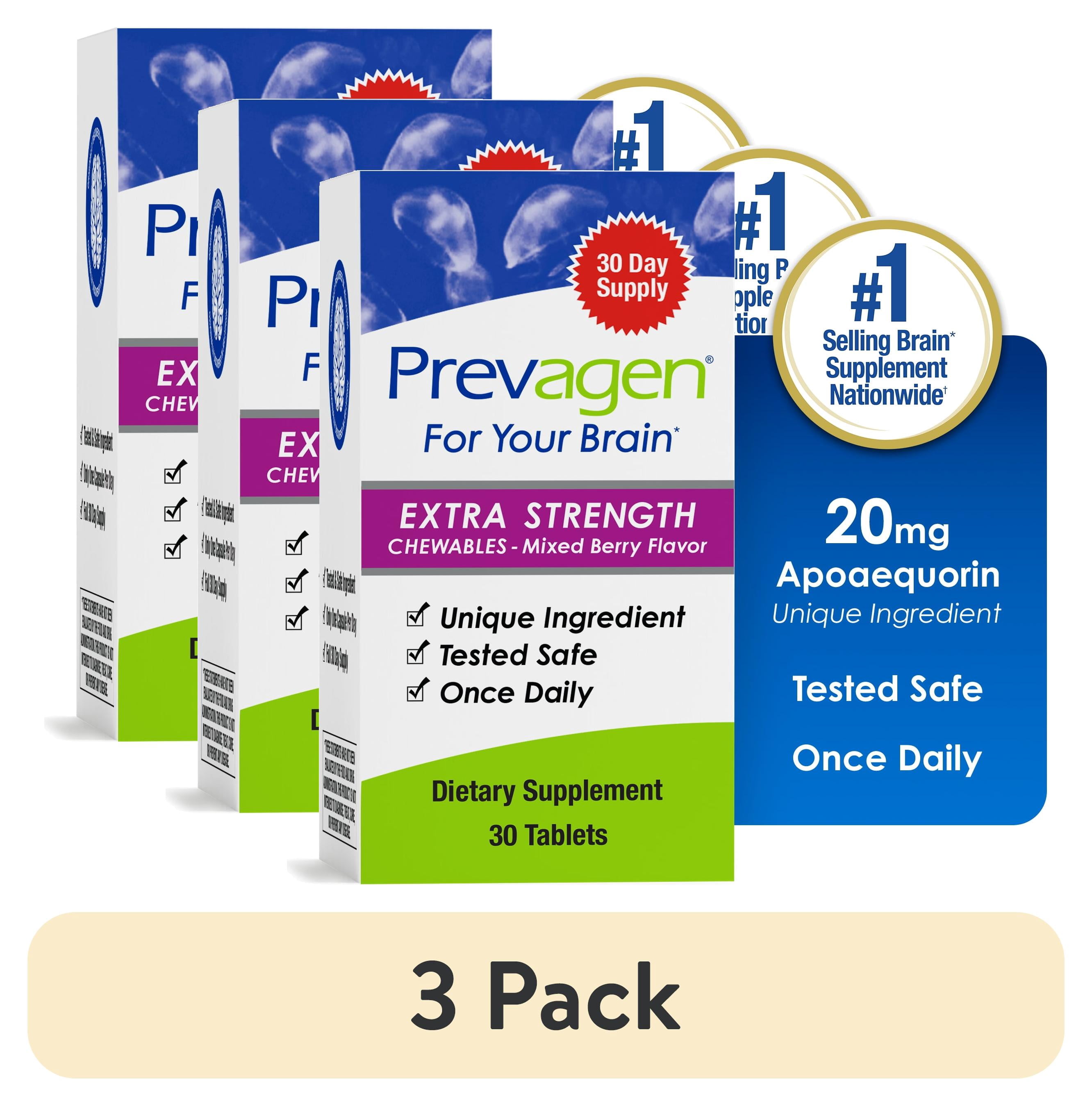 (3 pack) Prevagen Extra Strength Chewable Tablets, Mixed Berry, 30 Ct ...