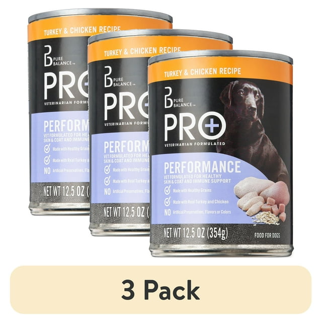 (3 pack) Pure Balance Pro+ Turkey & Chicken Recipe Wet Dog Food for Performance, 12.5 oz Can ...