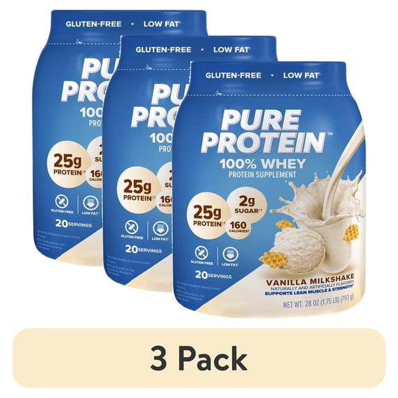 (3 pack) Pure Protein 100% Whey Protein Powder, Vanilla Cream, 25g ...