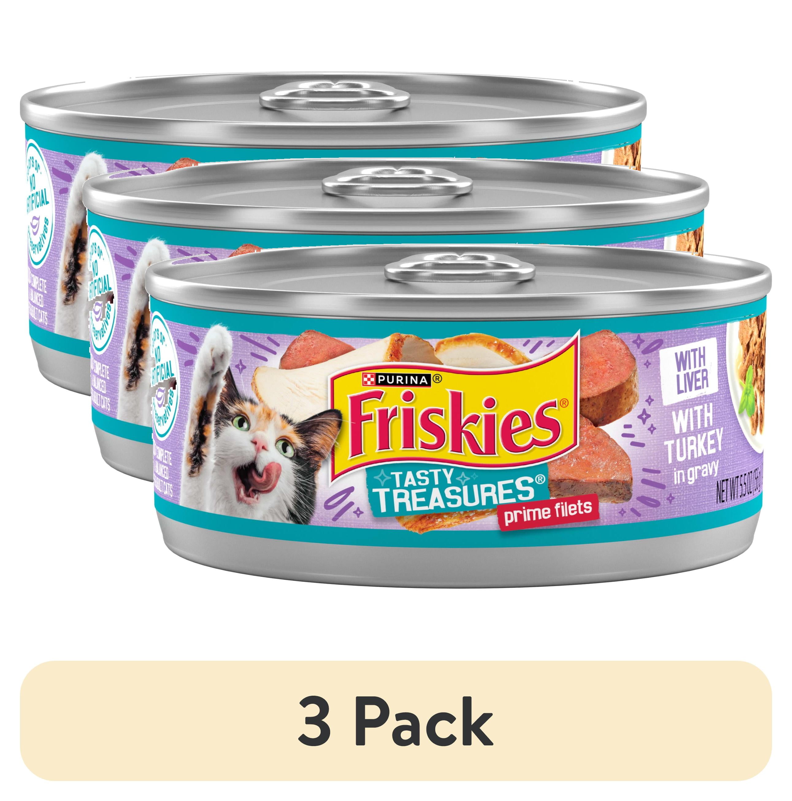 (3 pack) Purina Friskies Turkey, Liver, and Chicken, Wet Cat Food, 5.5 ...