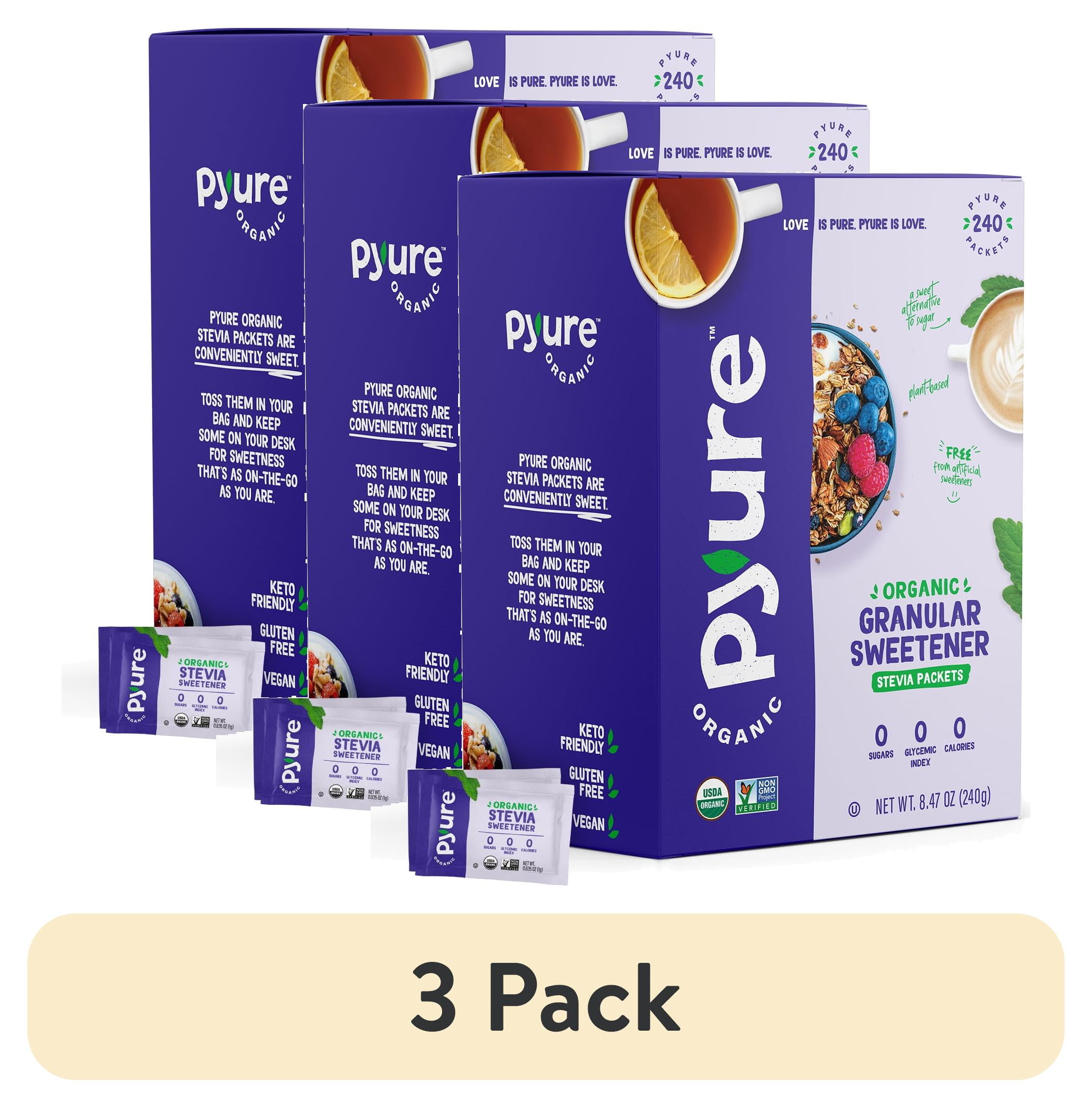 (3 pack) Pyure Organic Stevia Granular Sweetener Packets, 8.47 Oz, 240 ...
