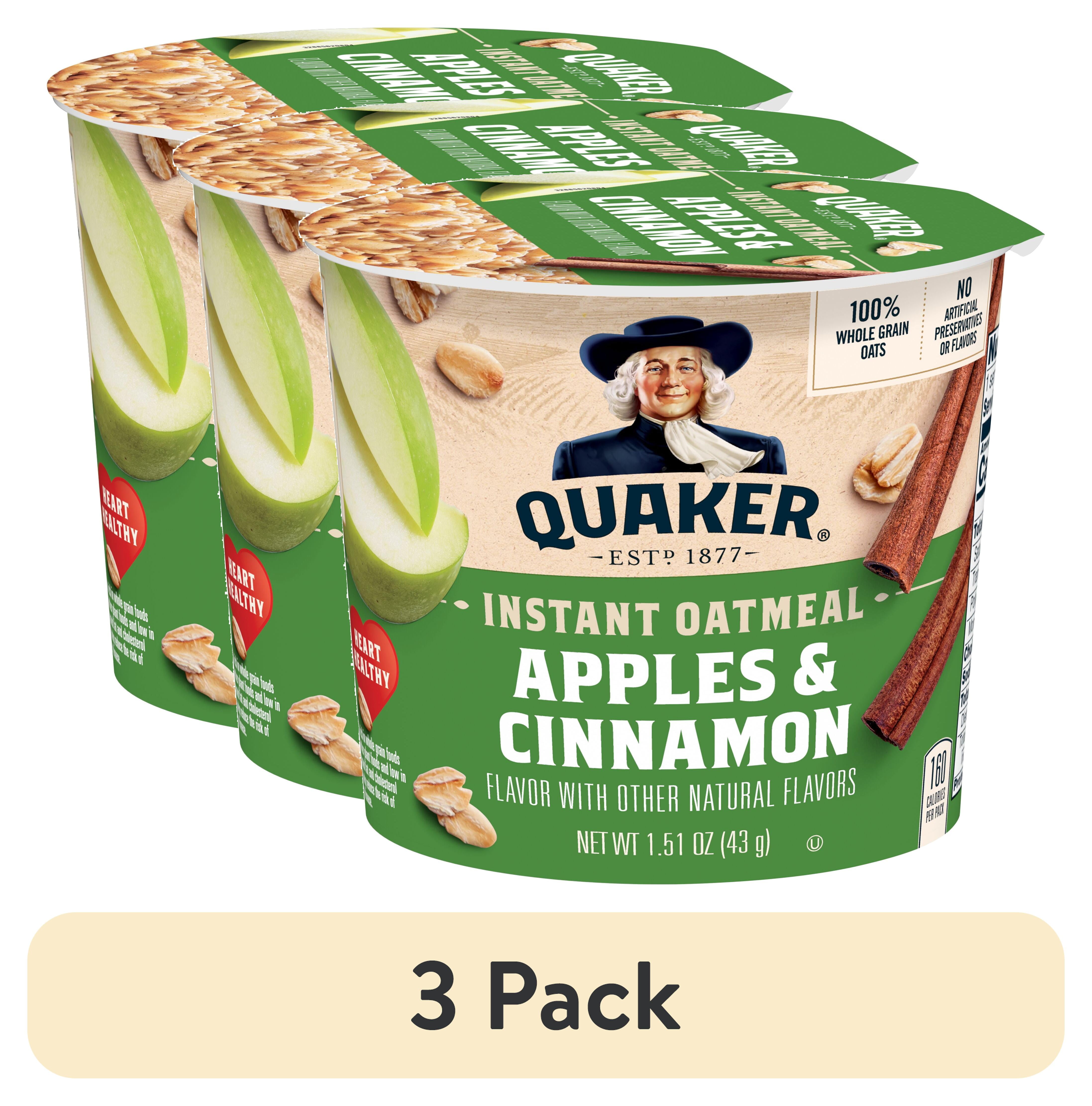 (3 pack) Quaker Instant Oatmeal, Apple Cinnamon, Quick Cook Oatmeal, 1 ...