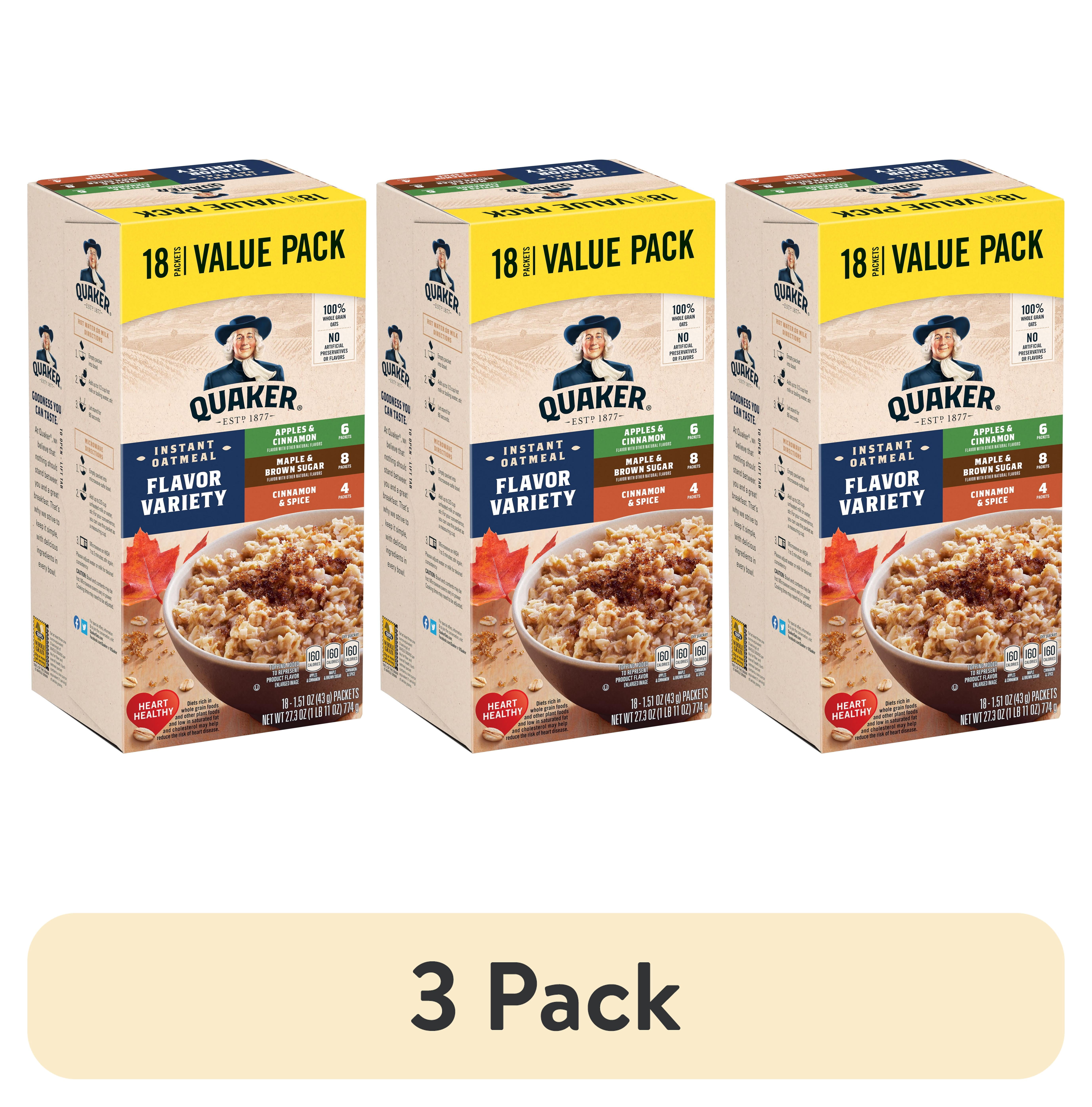 (3 pack) Quaker Instant Oatmeal, Flavor Variety Value Pack, 18 Packets ...